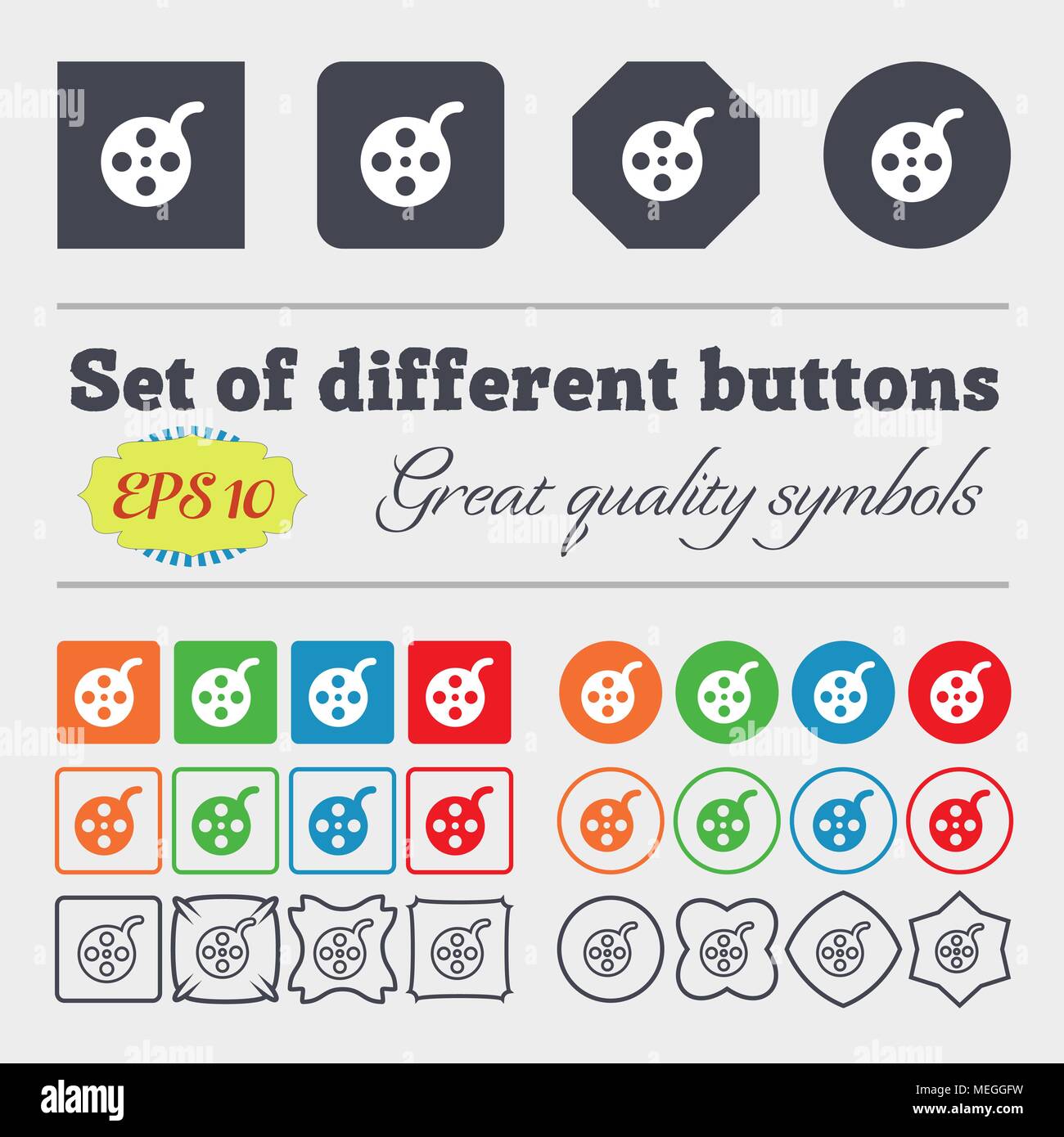 Film icon sign. Big set of colorful, diverse, high-quality buttons ...