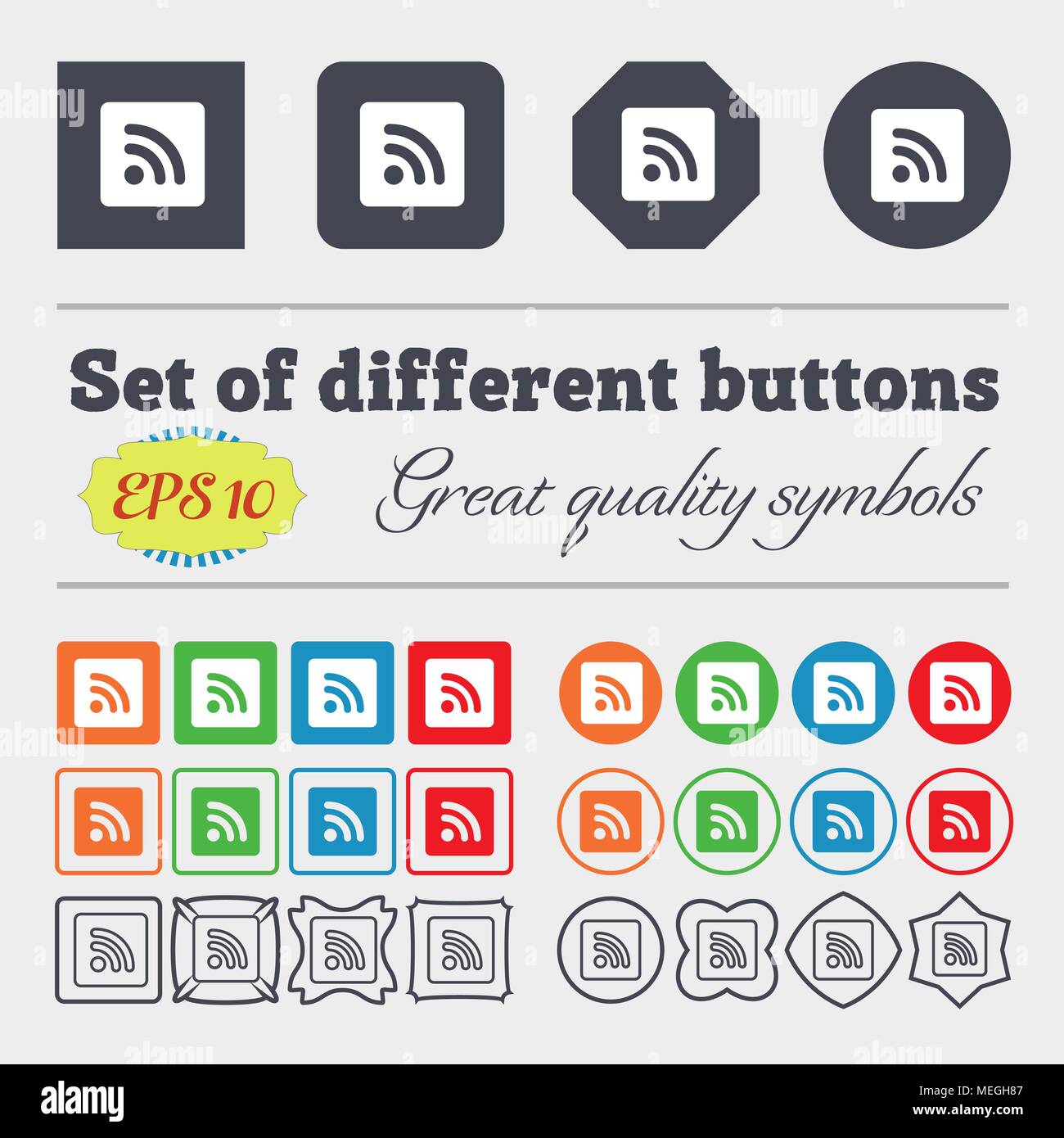 RSS feed icon sign. Big set of colorful, diverse, high-quality buttons ...