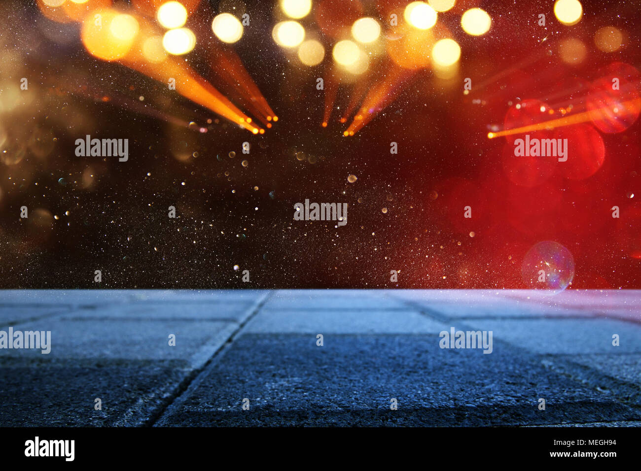 Spotlight on concrete floor. dark black and glowing lights Stock Photo ...