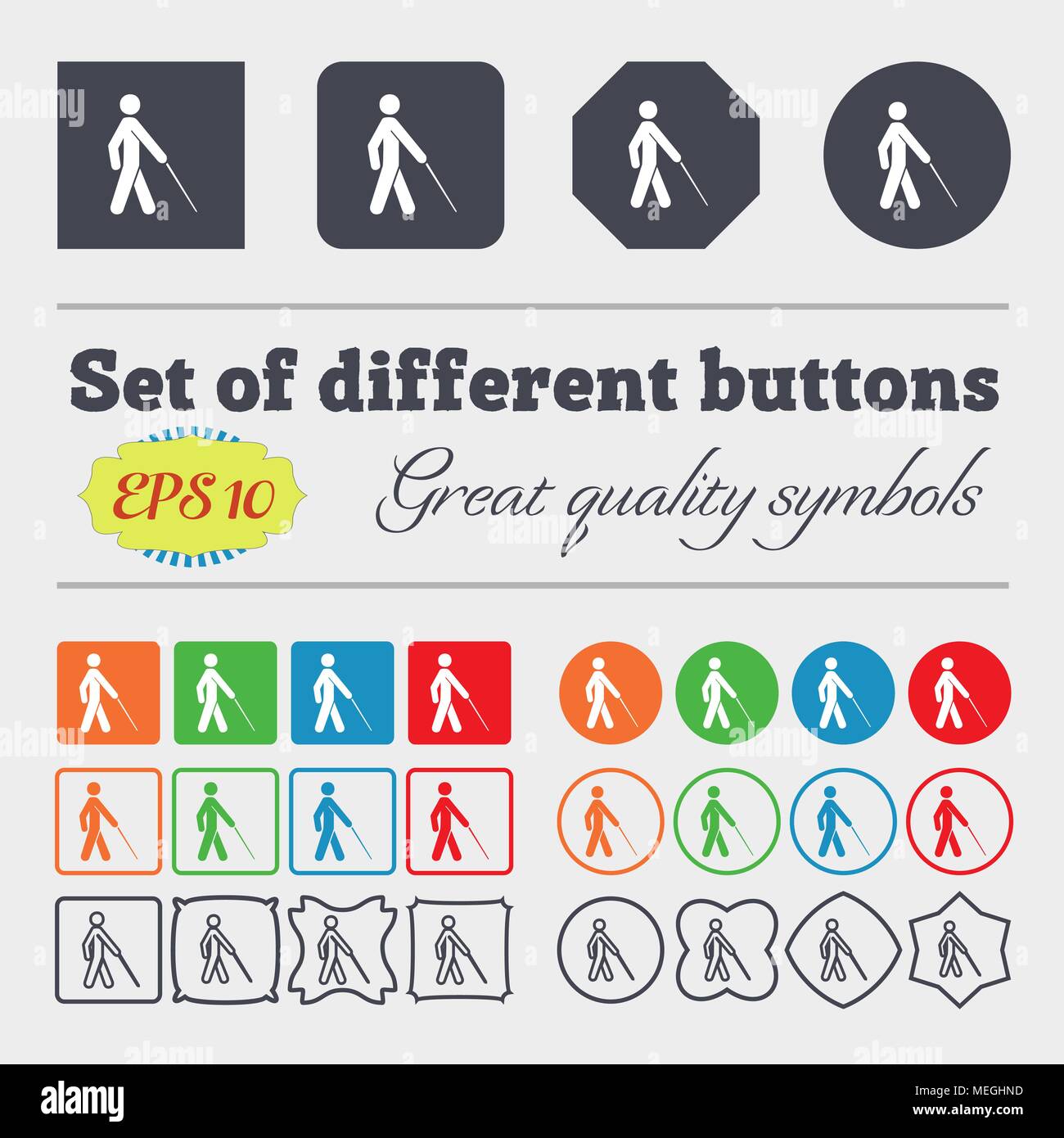 blind icon sign. Big set of colorful, diverse, high-quality buttons ...