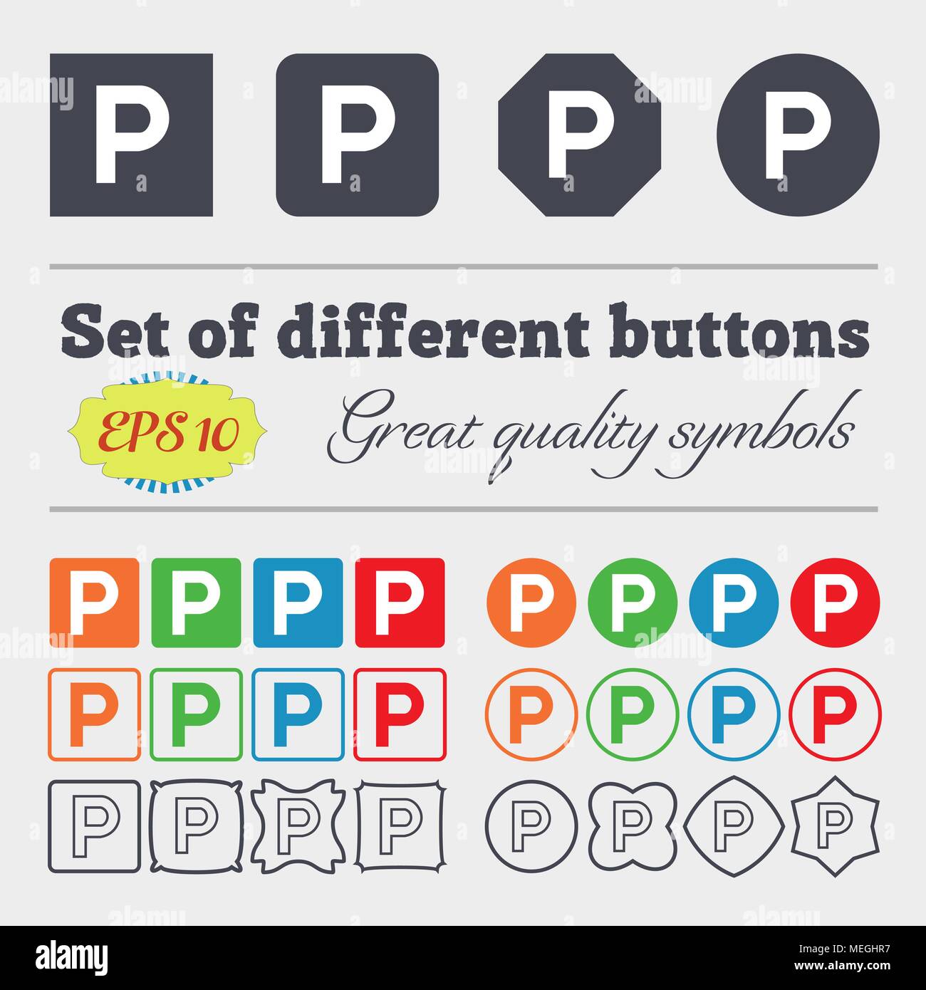 parking icon sign. Big set of colorful, diverse, high-quality buttons ...
