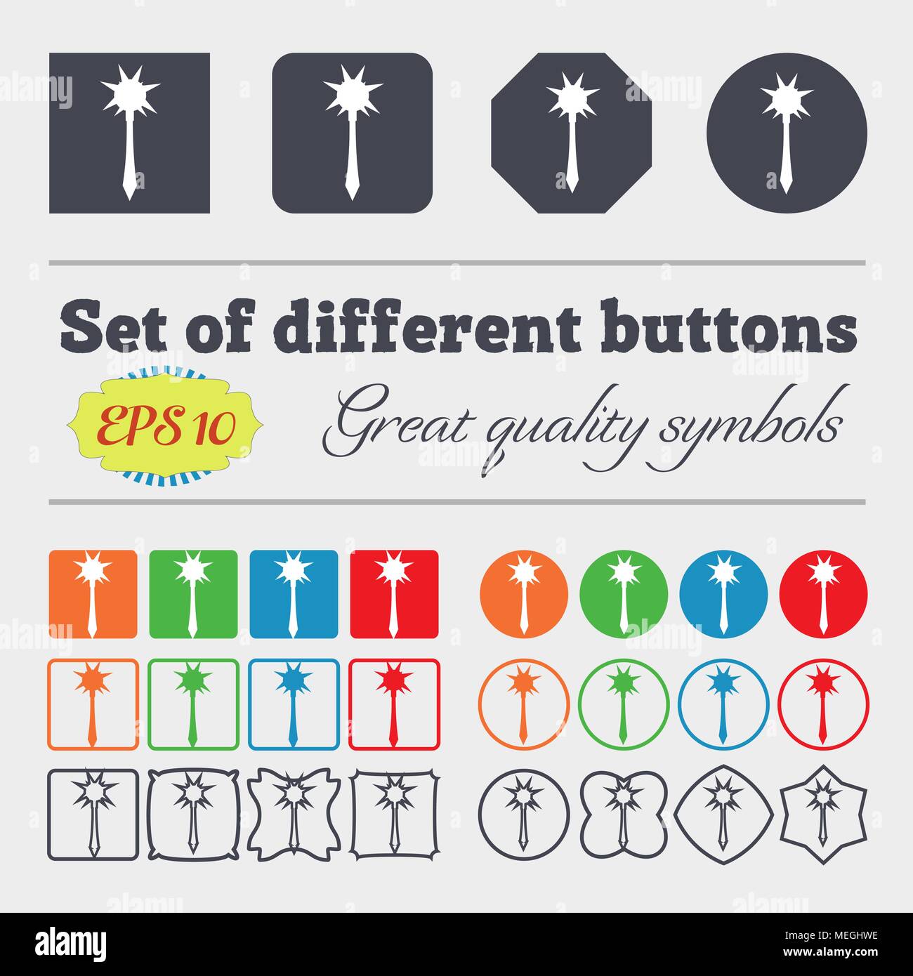 Mace icon sign. Big set of colorful, diverse, high-quality buttons ...