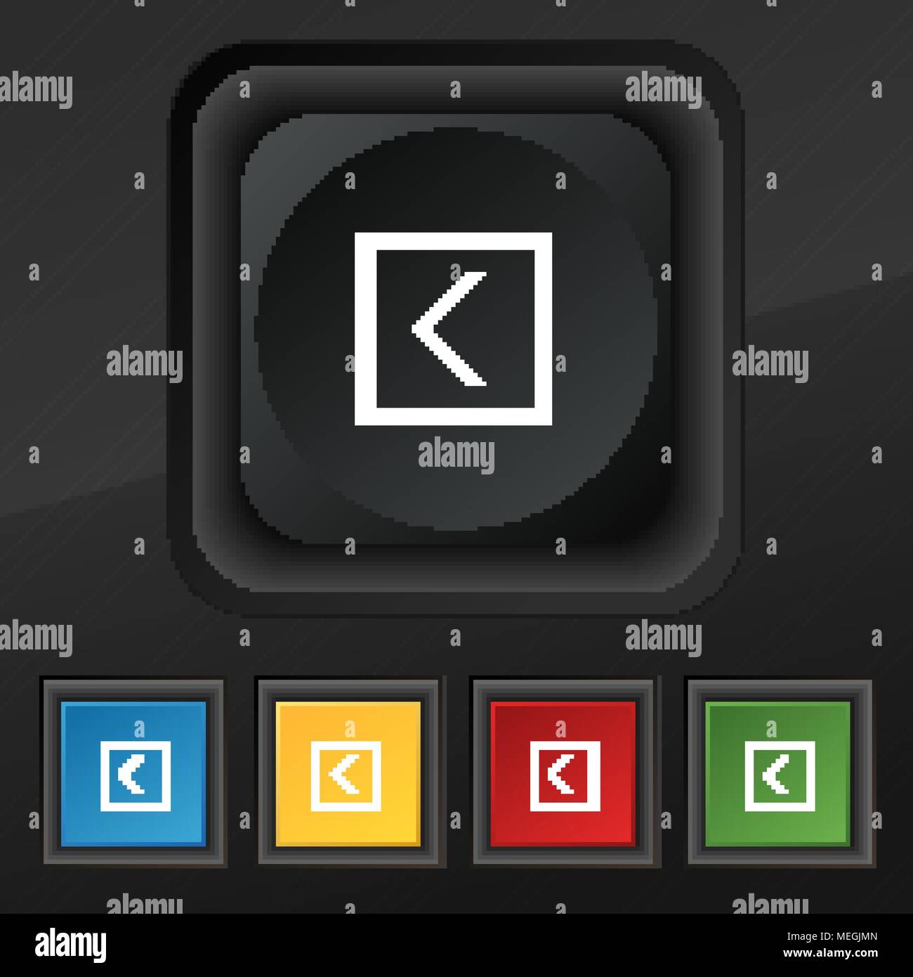 Arrow left, Way out icon symbol. Set of five colorful, stylish buttons ...