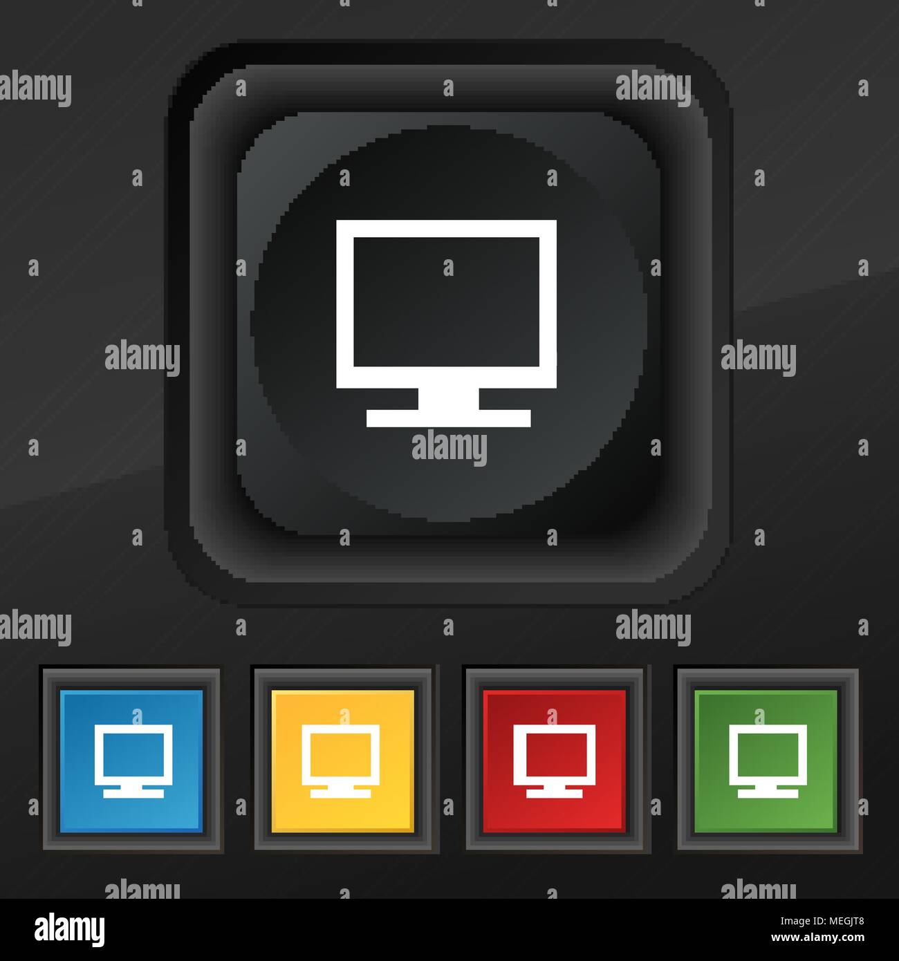 Computer widescreen monitor icon symbol. Set of five colorful, stylish ...