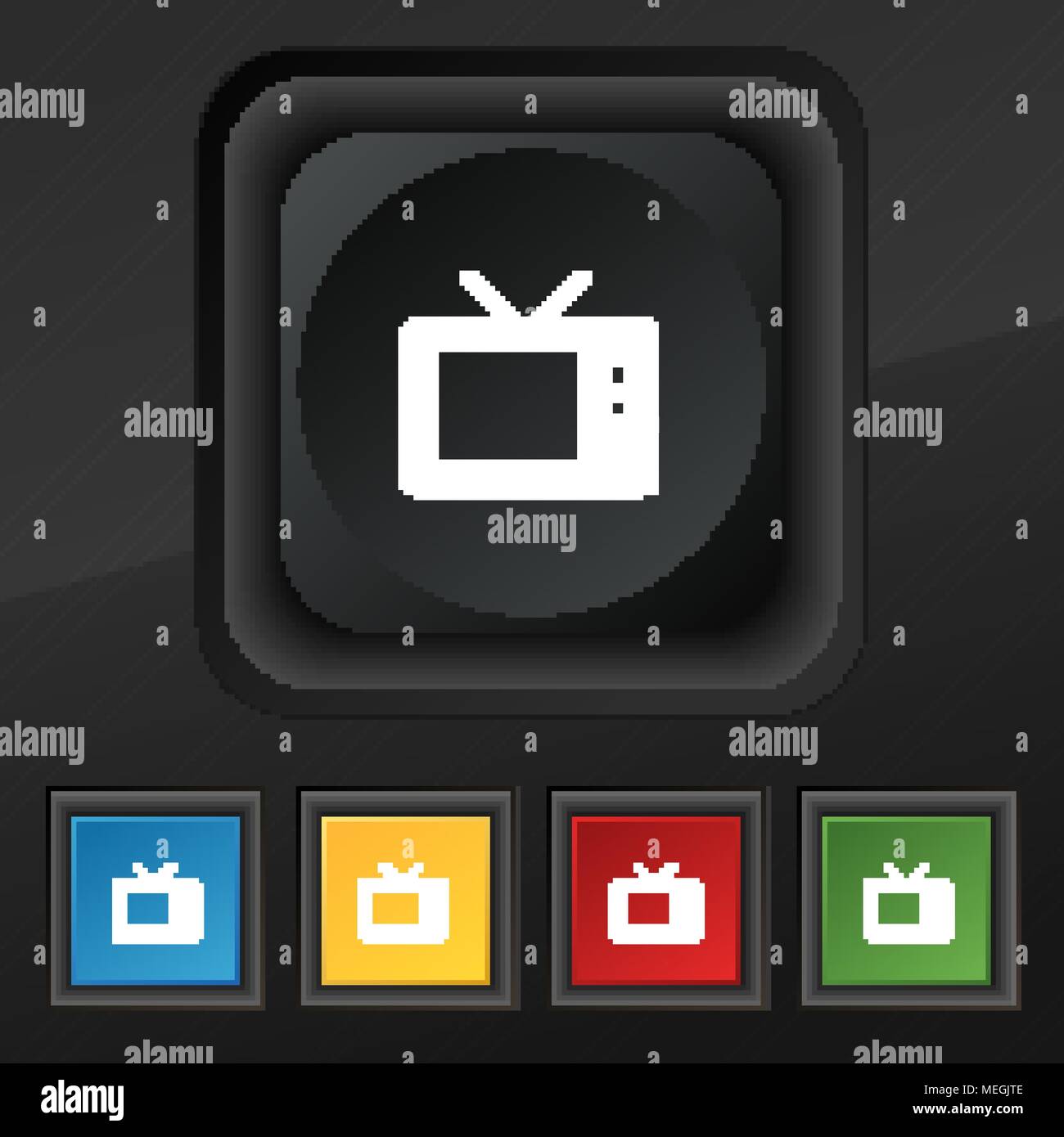 Retro TV mode icon symbol. Set of five colorful, stylish buttons on ...