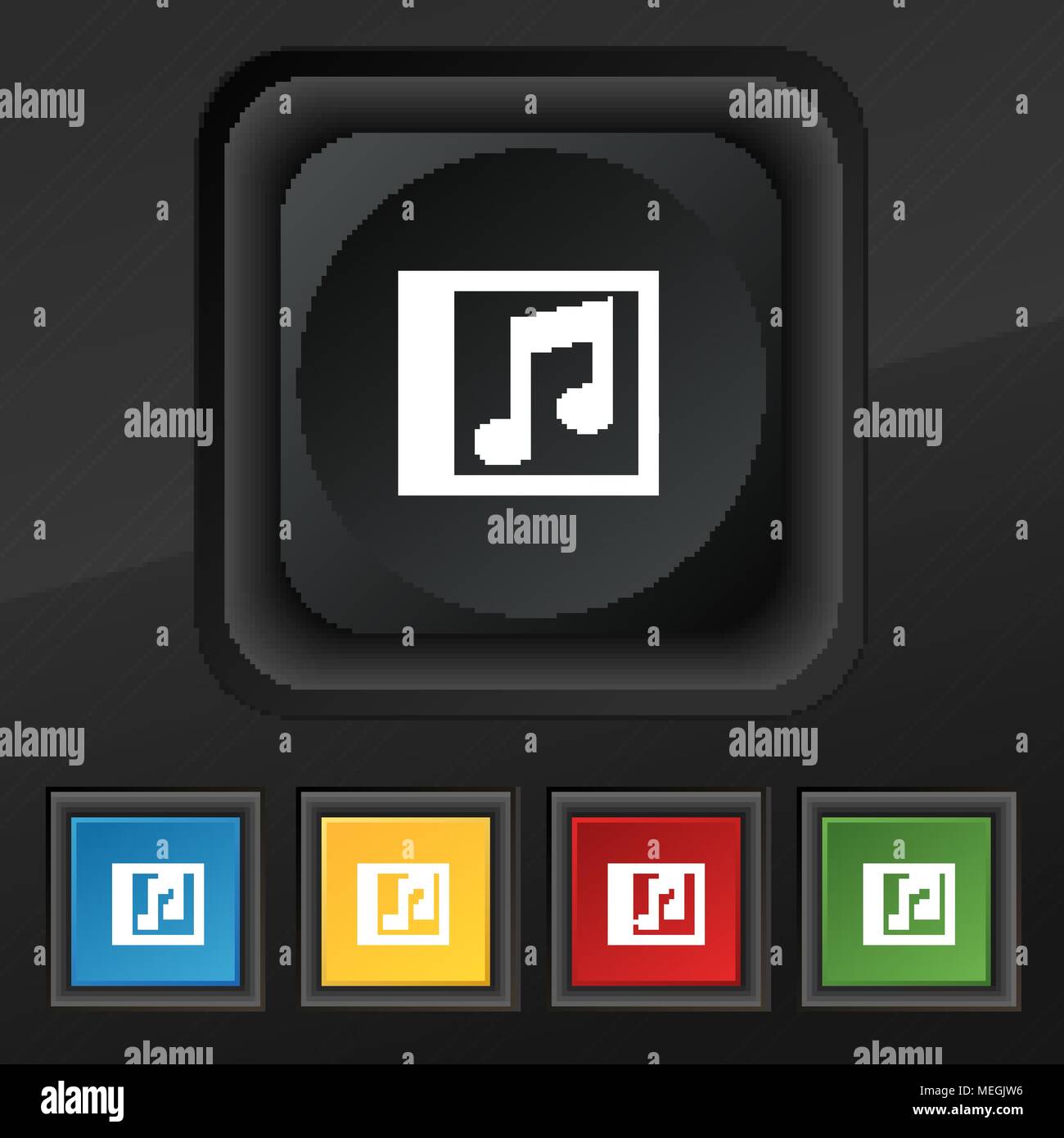 Audio, MP3 file icon symbol. Set of five colorful, stylish buttons on ...