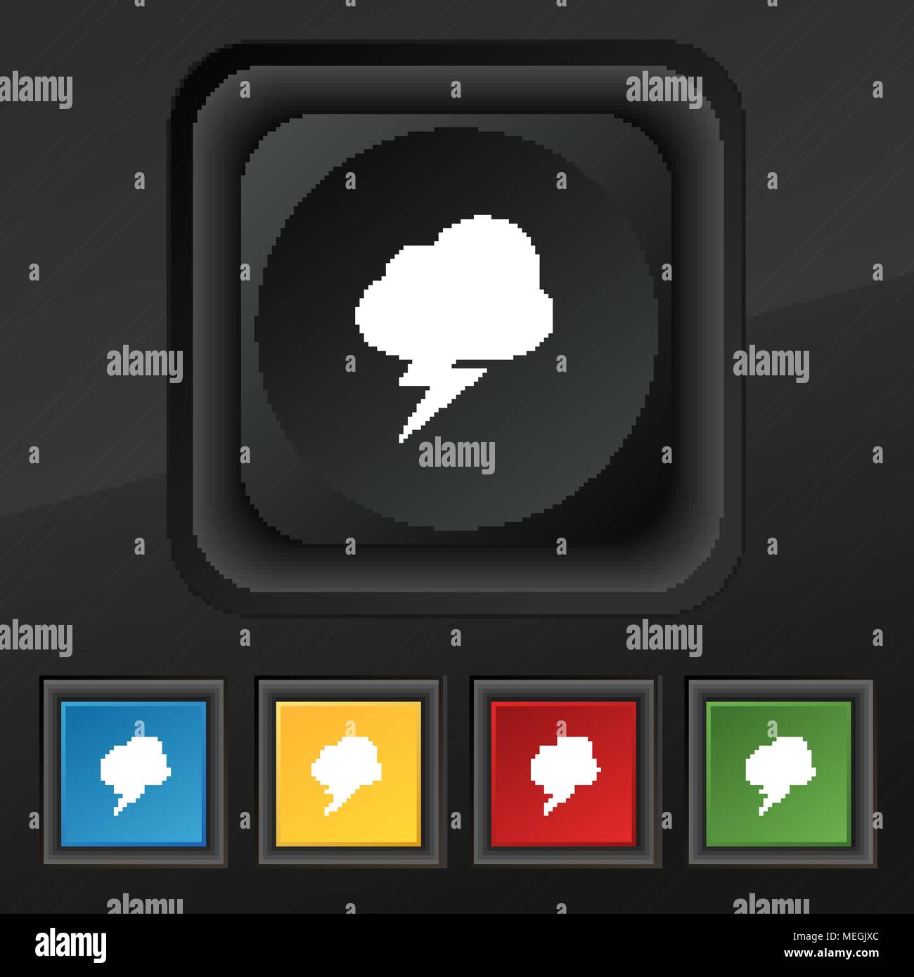 storm icon symbol. Set of five colorful, stylish buttons on black ...