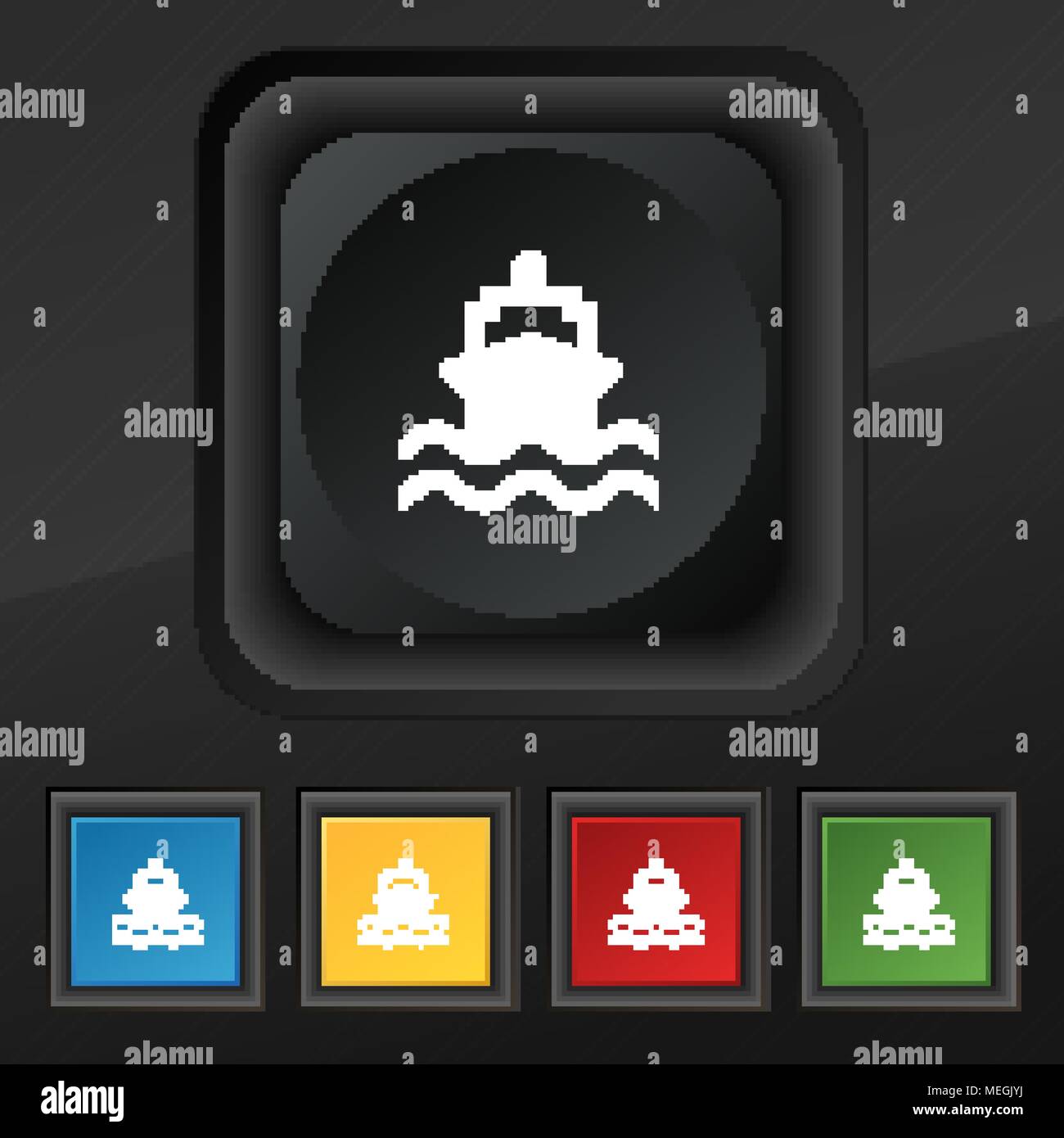 ship icon symbol. Set of five colorful, stylish buttons on black ...
