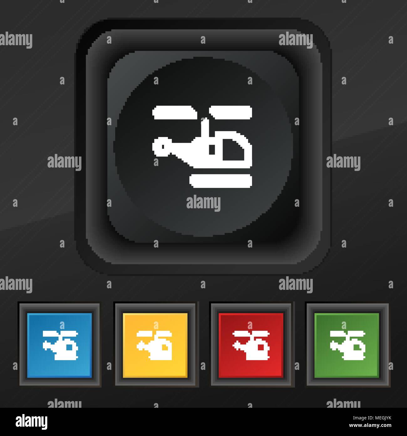 Helicopter icon symbol. Set of five colorful, stylish buttons on black ...