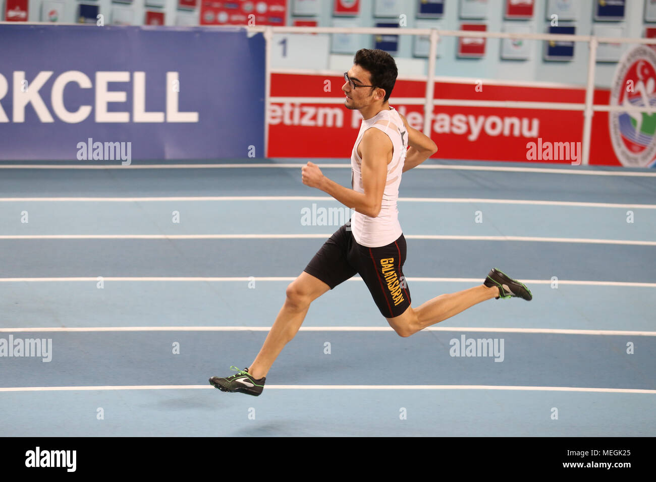 ISTANBUL, TURKEY - JANUARY 06, 2018: Undefined athlete running during ...