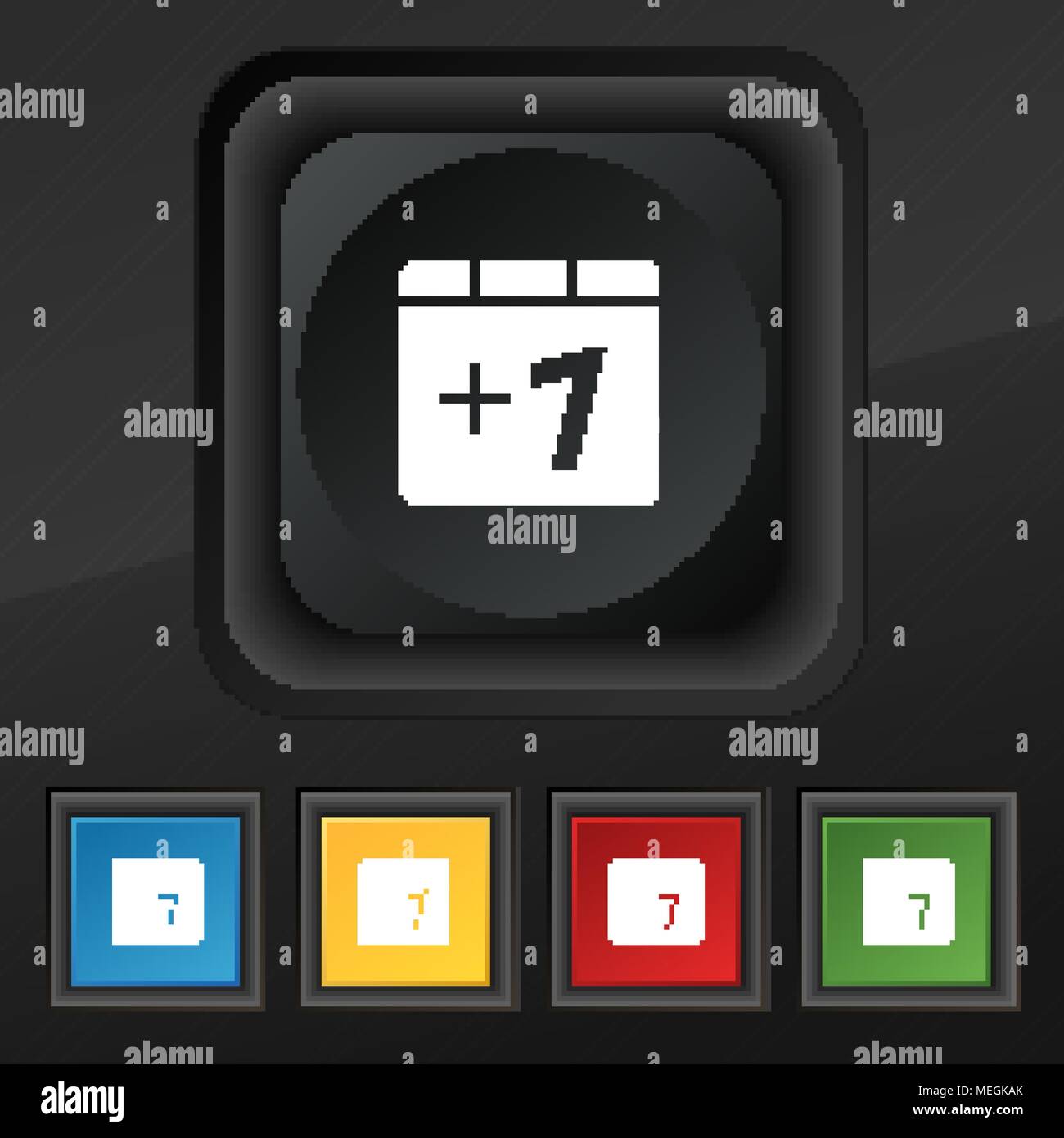 Plus one, Add one icon symbol. Set of five colorful, stylish buttons on ...