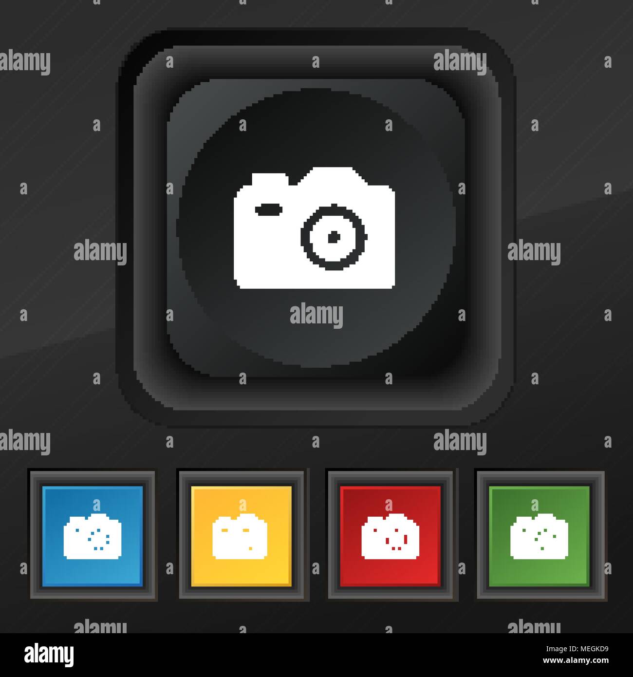 Photo Camera icon symbol. Set of five colorful, stylish buttons on ...