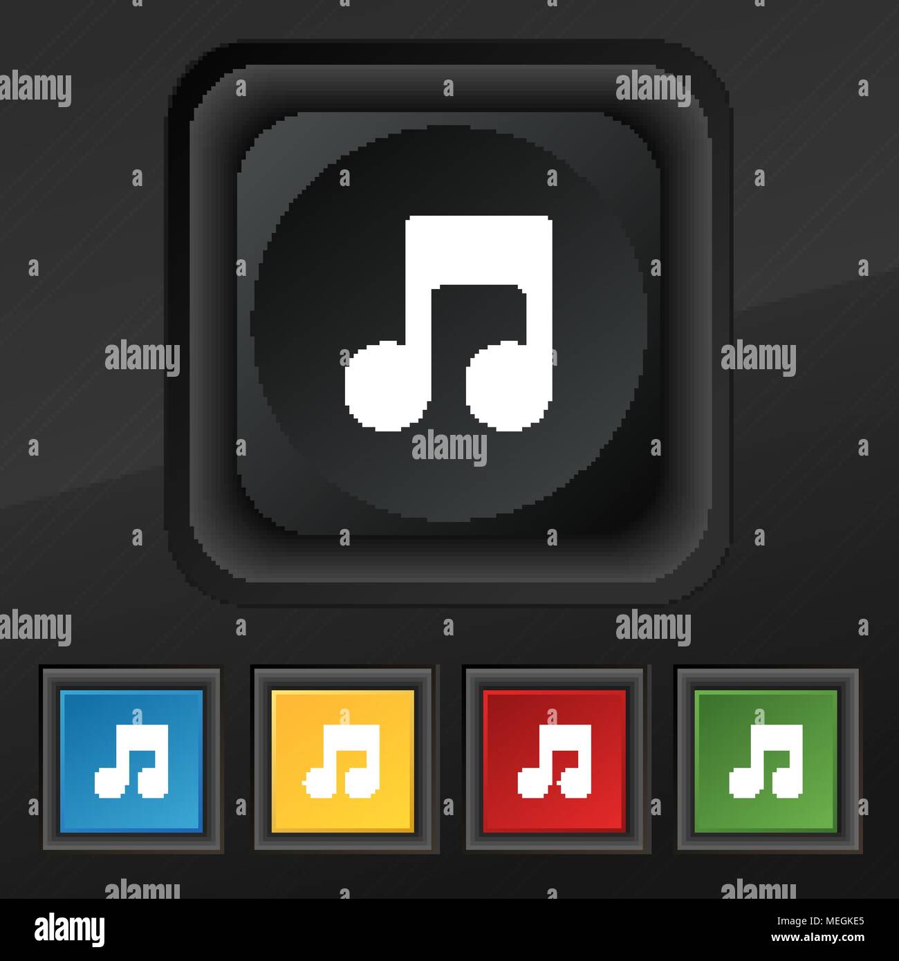Music note icon symbol. Set of five colorful, stylish buttons on black ... Music note icon symbol. Set of five colorful, stylish buttons on black ...