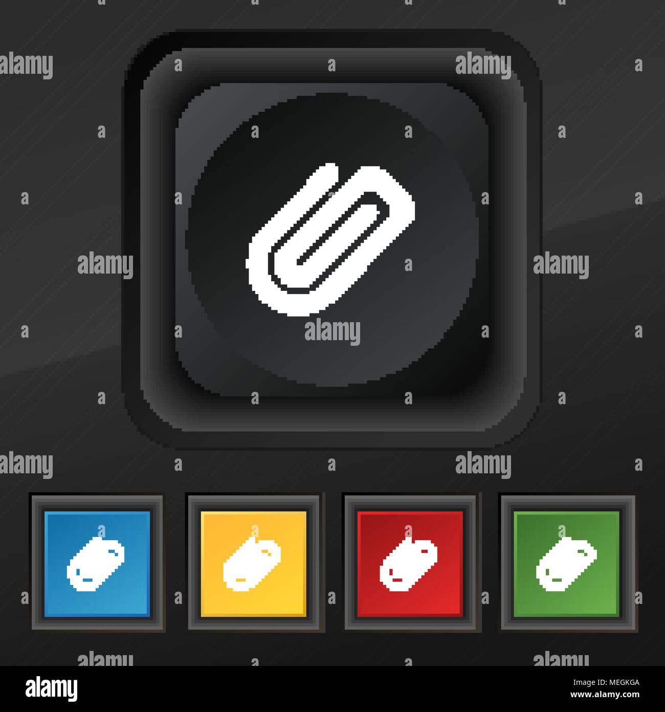 Paper Clip icon symbol. Set of five colorful, stylish buttons on black ...
