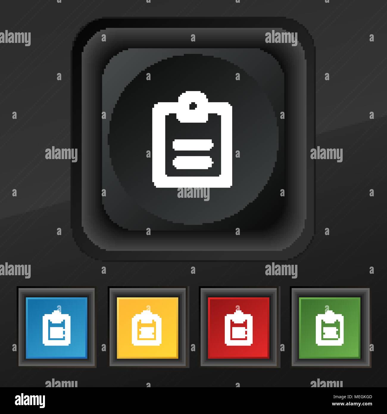 Text file icon symbol. Set of five colorful, stylish buttons on black ...