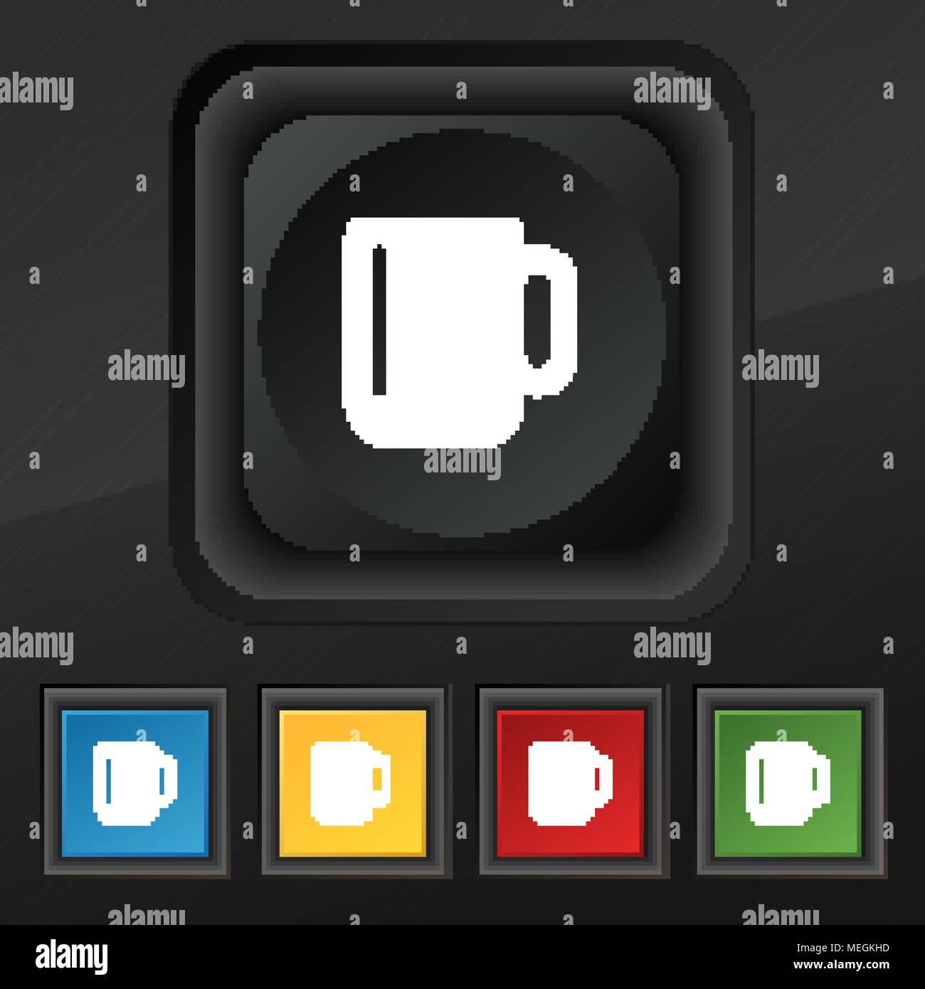 cup coffee or tea icon symbol. Set of five colorful, stylish buttons on ...