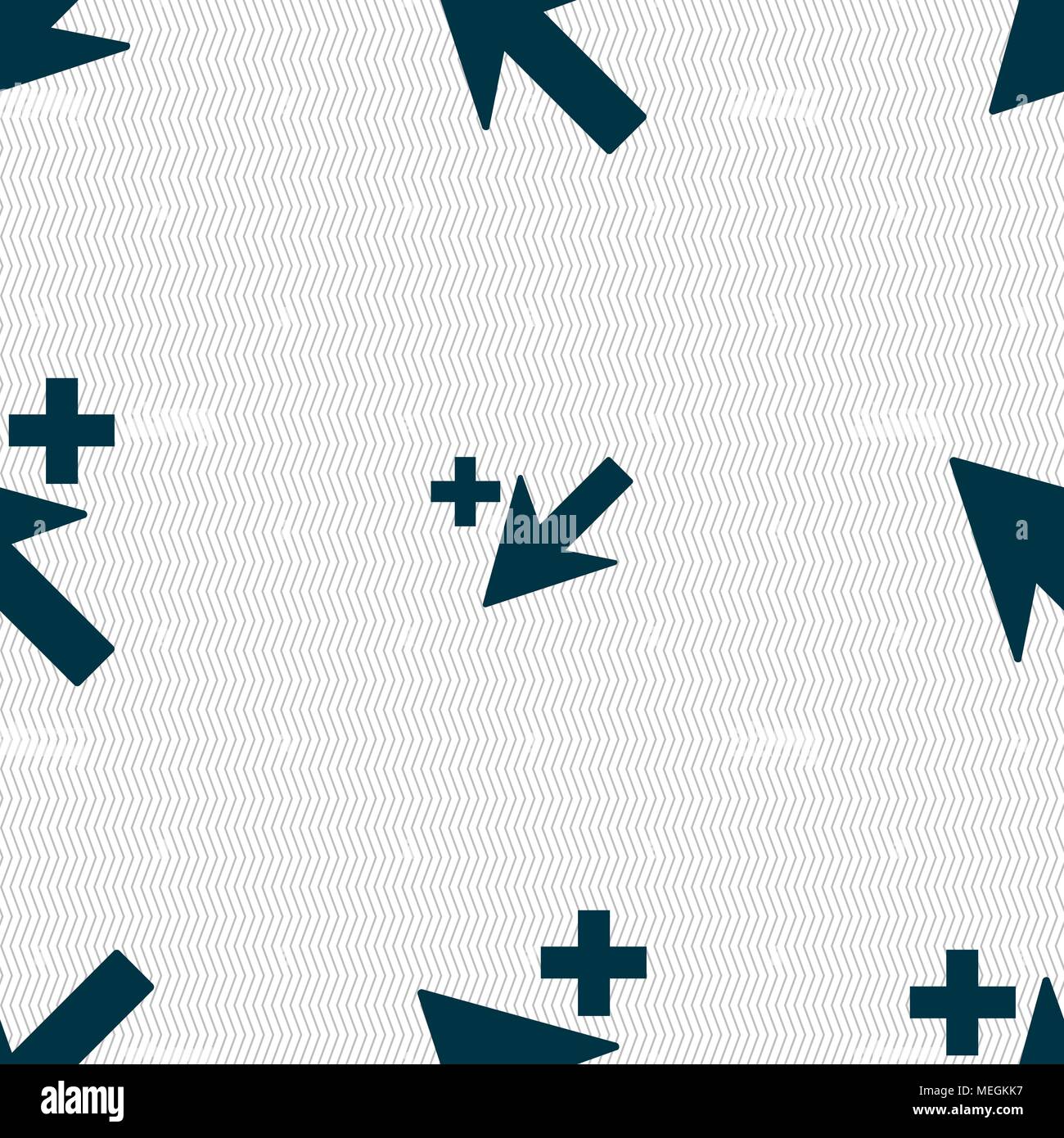 Cursor, arrow plus, add icon sign. Seamless abstract background with geometric shapes. Vector ...