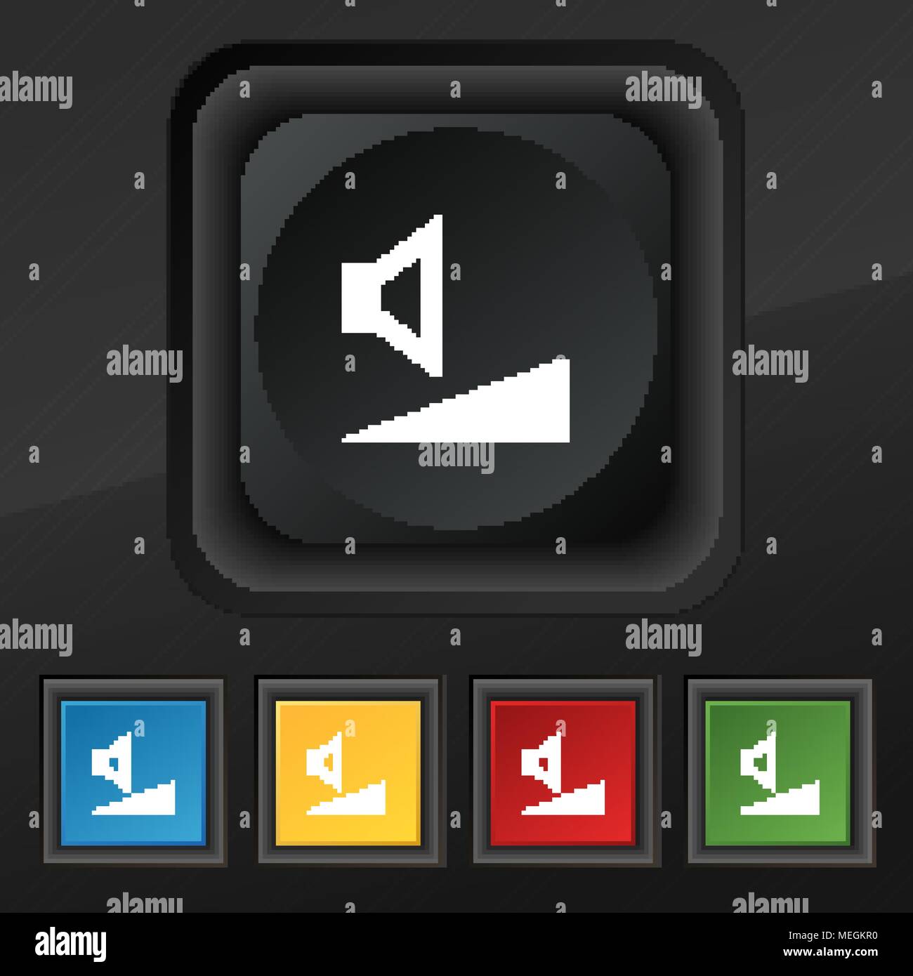 volume, sound icon symbol. Set of five colorful, stylish buttons on ...