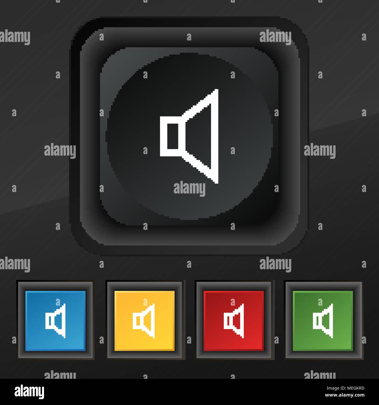 volume, sound icon symbol. Set of five colorful, stylish buttons on ...