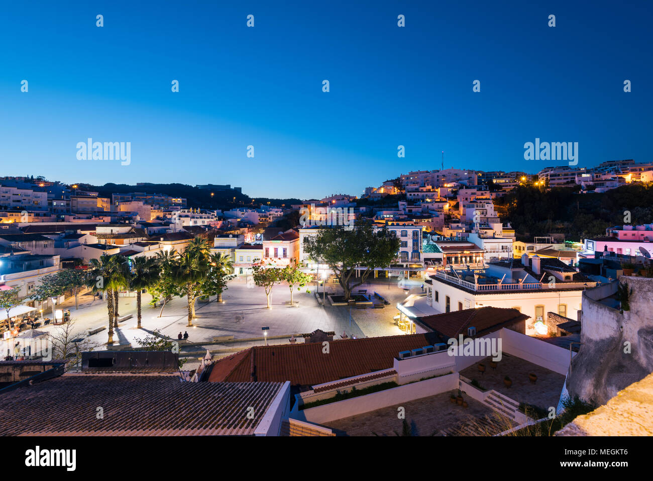 Albufeira, Portugal - April 18: Panoramic, night view of the Old Town ...