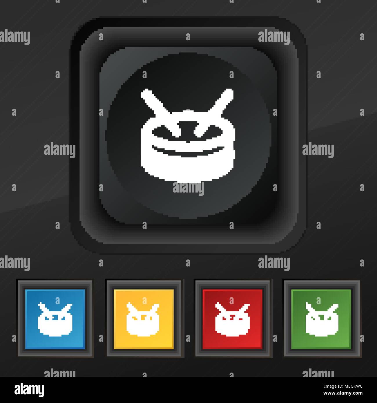 drum icon symbol. Set of five colorful, stylish buttons on black ...