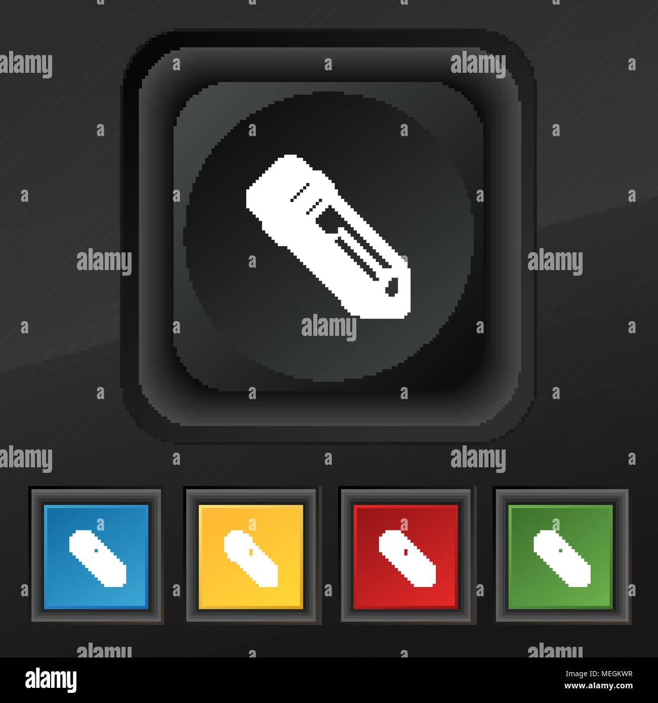 pencil icon symbol. Set of five colorful, stylish buttons on black ...