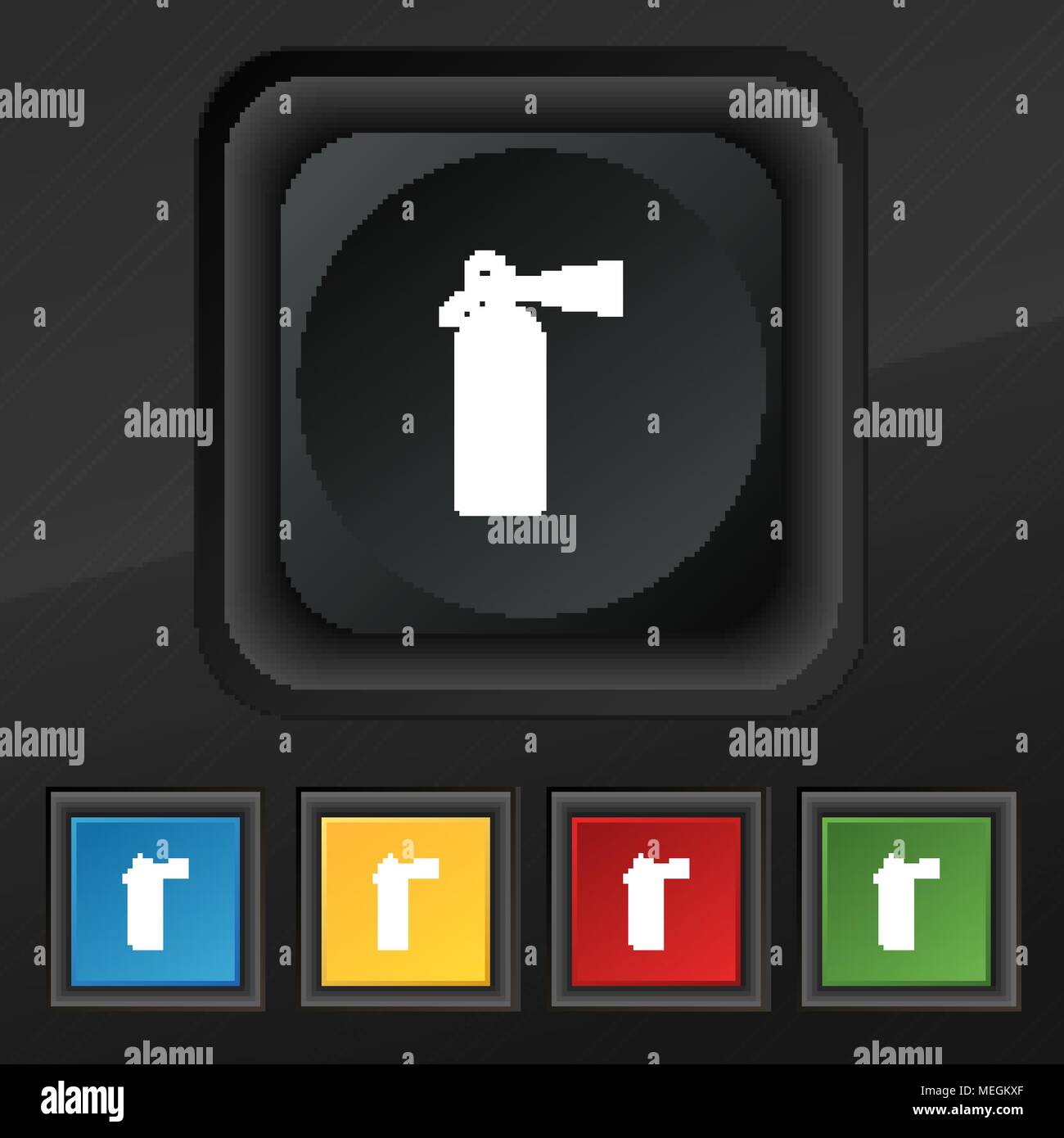 fire extinguisher icon symbol. Set of five colorful, stylish buttons on ...