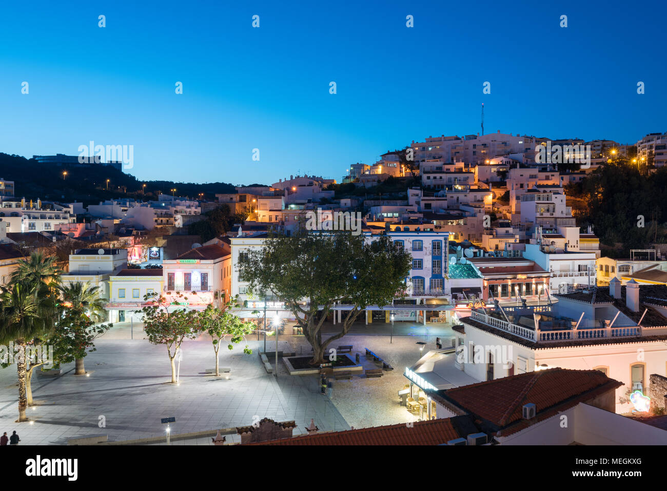 Albufeira, Portugal - April 18: Panoramic, night view of the Old Town ...