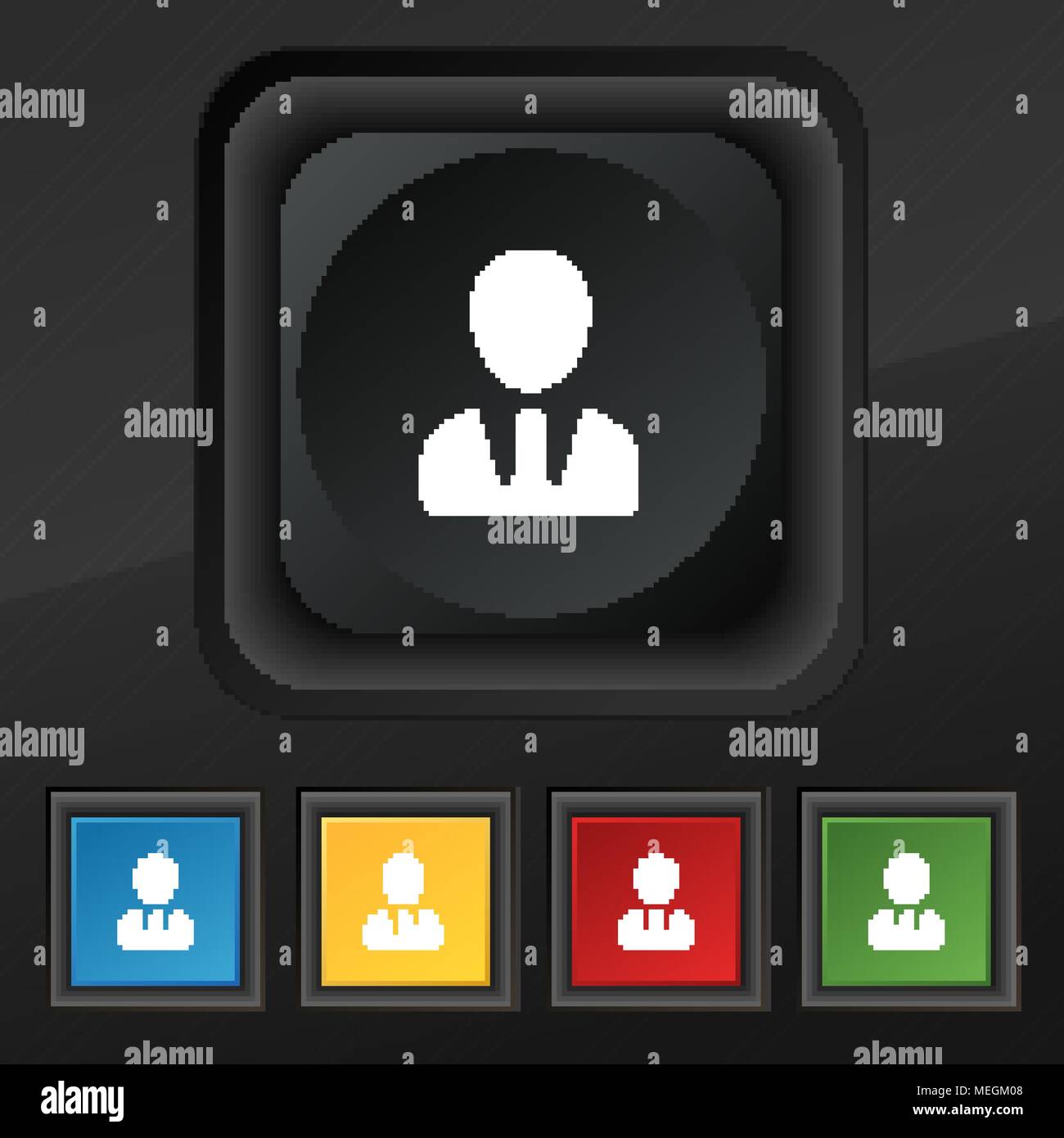 male silhouette icon symbol. Set of five colorful, stylish buttons on ...