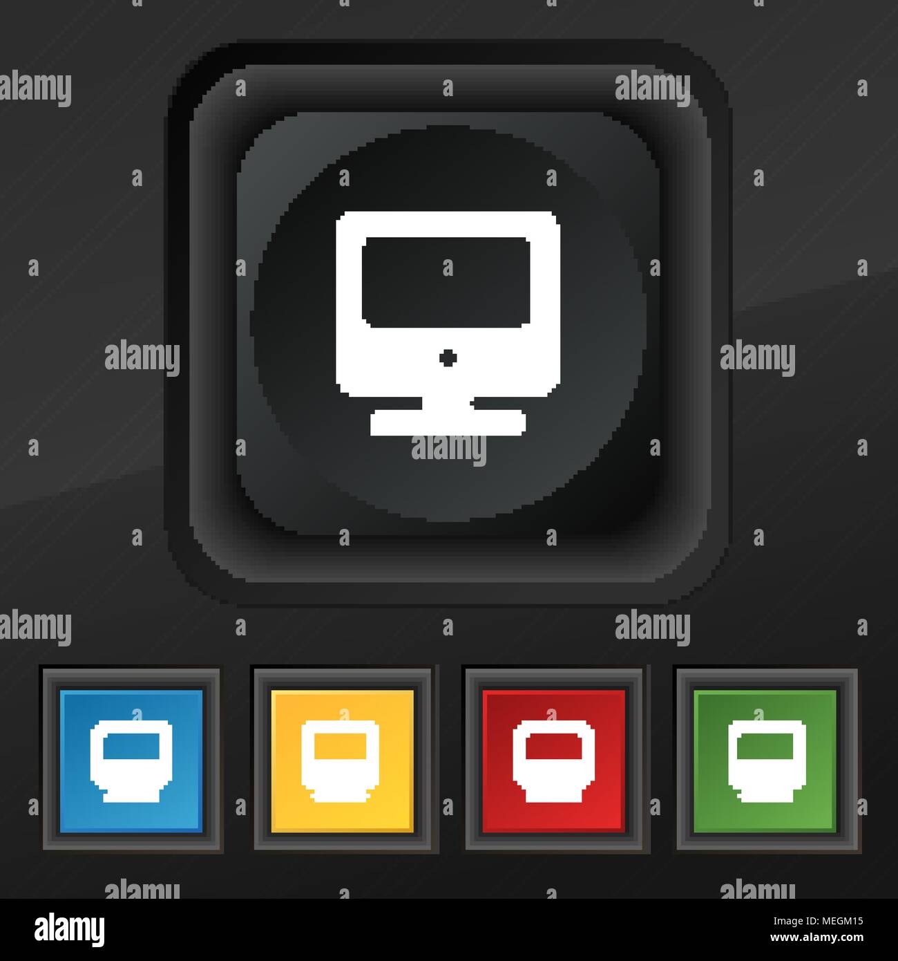 monitor icon symbol. Set of five colorful, stylish buttons on black ...