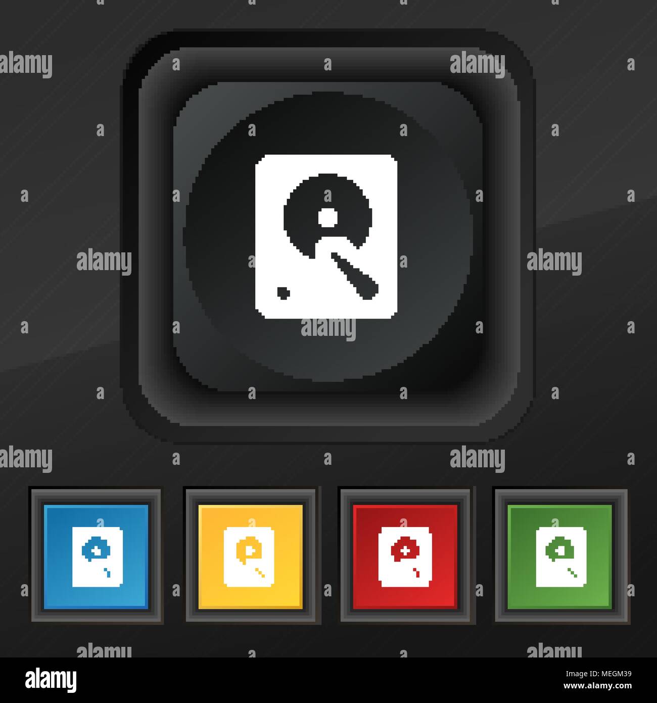 hard disk icon symbol. Set of five colorful, stylish buttons on black ...