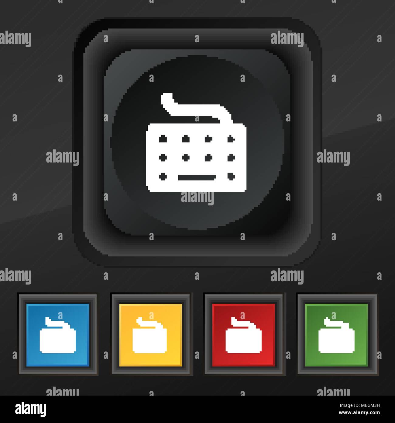 keyboard icon symbol. Set of five colorful, stylish buttons on black ...