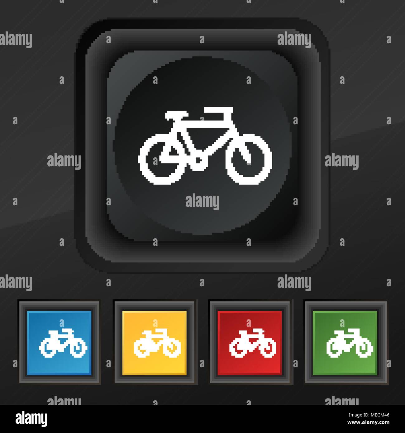 bike icon symbol. Set of five colorful, stylish buttons on black ...