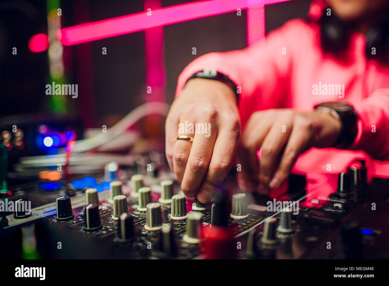 Dj mixing hand in nightclub at party Stock Photo - Alamy