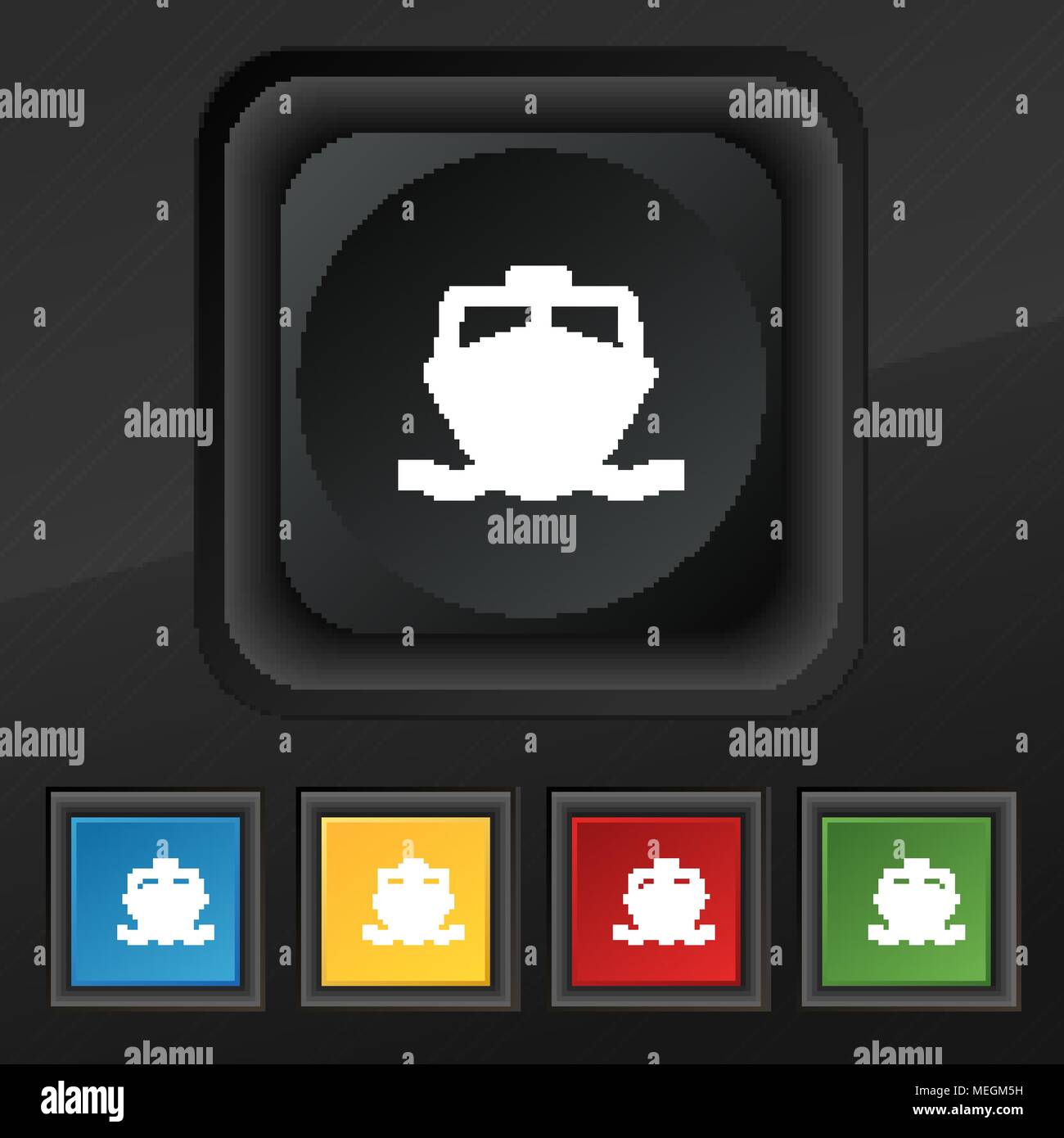 the boat icon symbol. Set of five colorful, stylish buttons on black ...