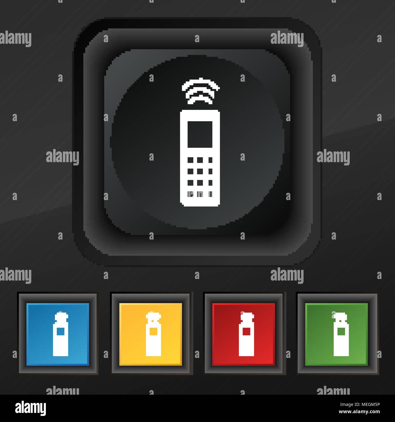 the remote control icon symbol. Set of five colorful, stylish buttons ...