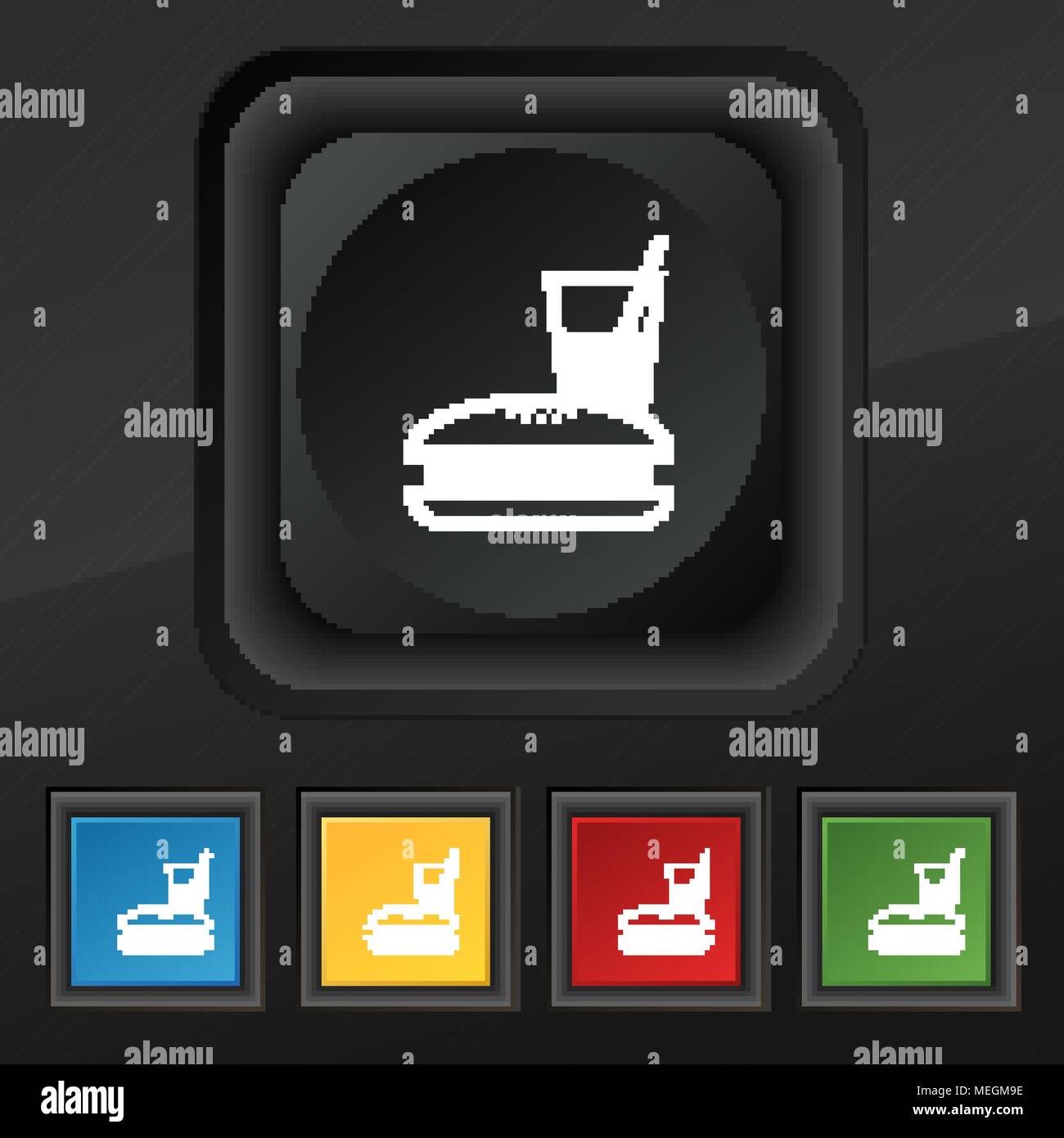 lunch box icon symbol. Set of five colorful, stylish buttons on black ...