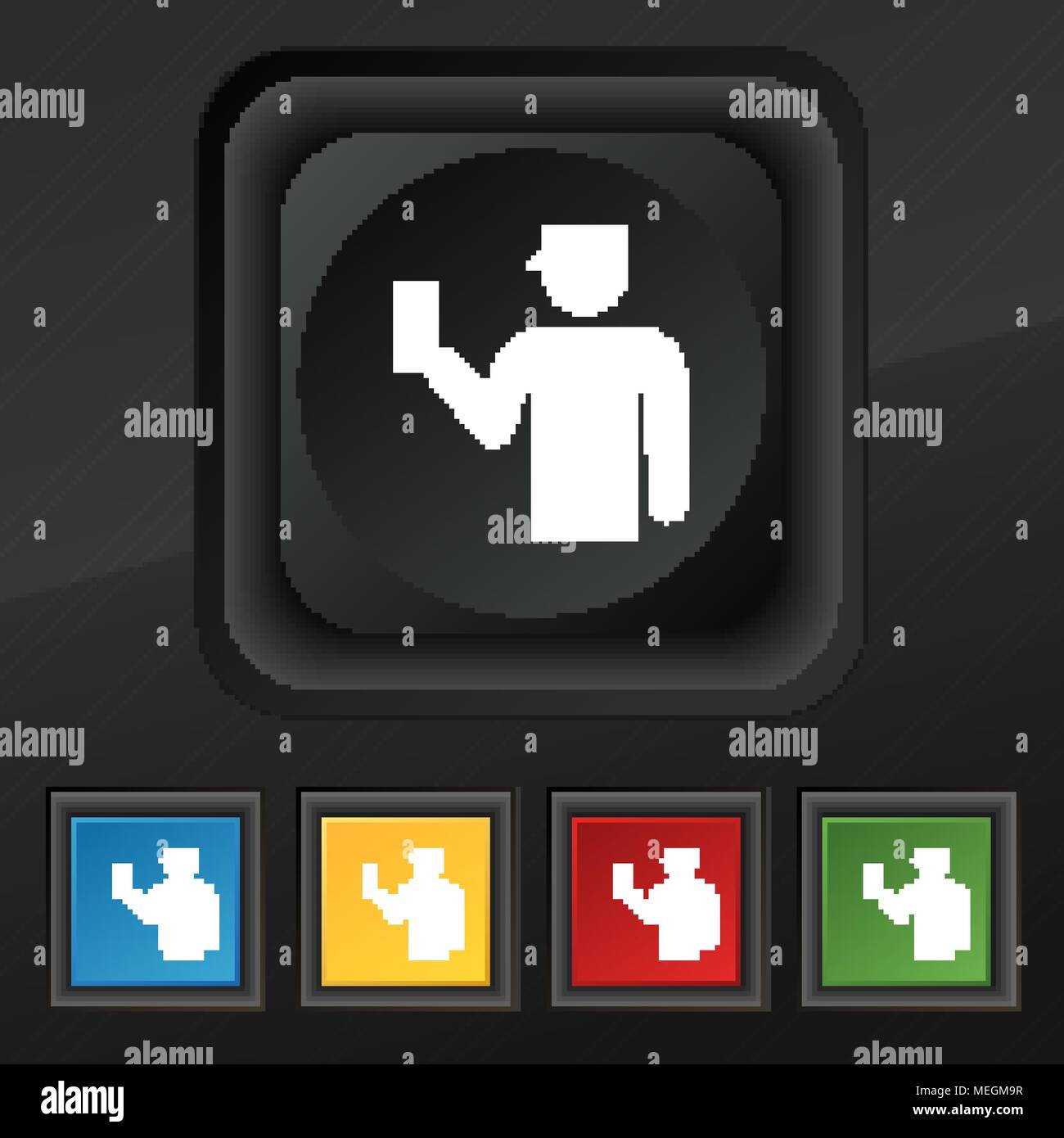 Inspector icon symbol. Set of five colorful, stylish buttons on black ...