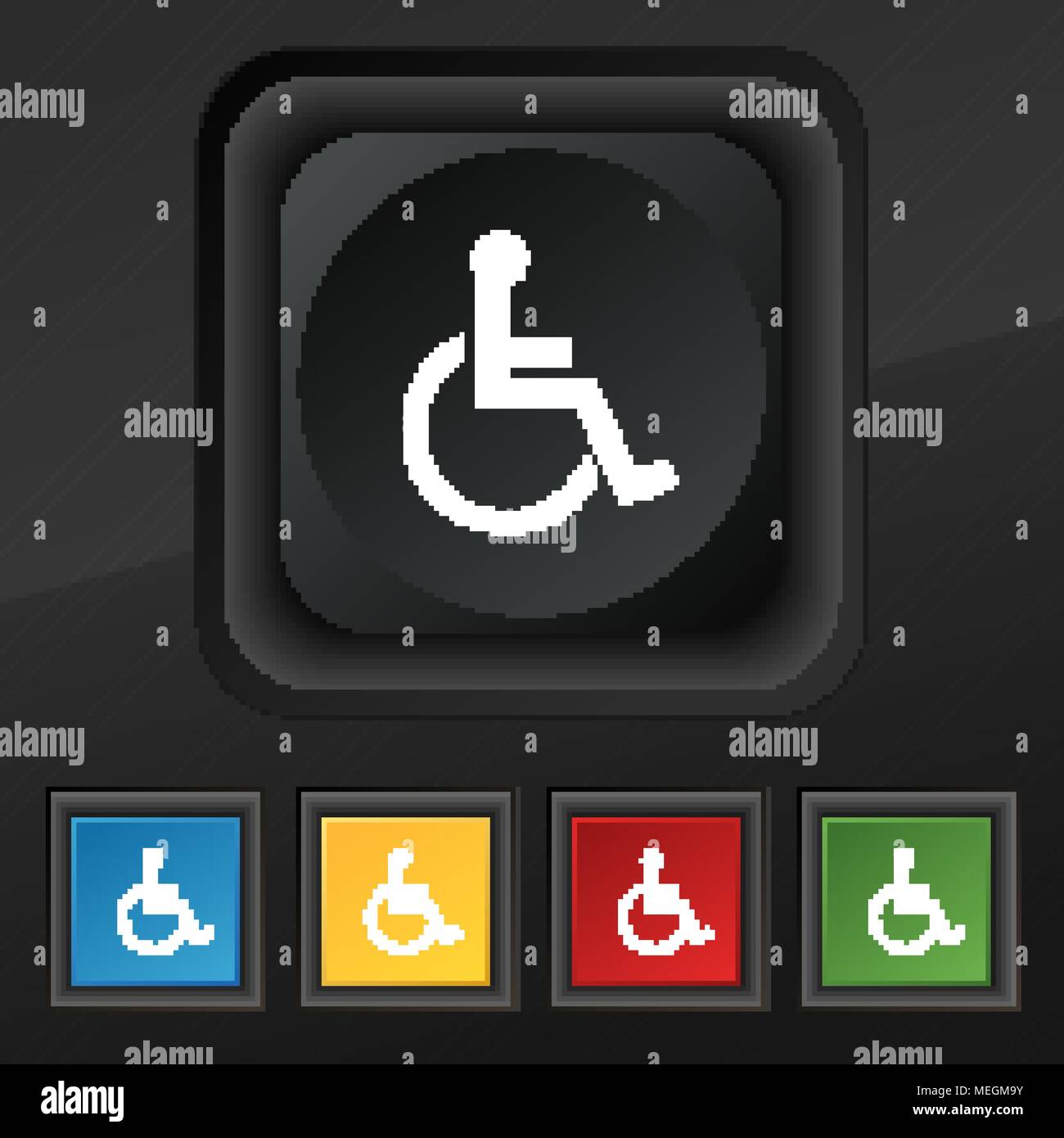 disabled icon symbol. Set of five colorful, stylish buttons on black ...