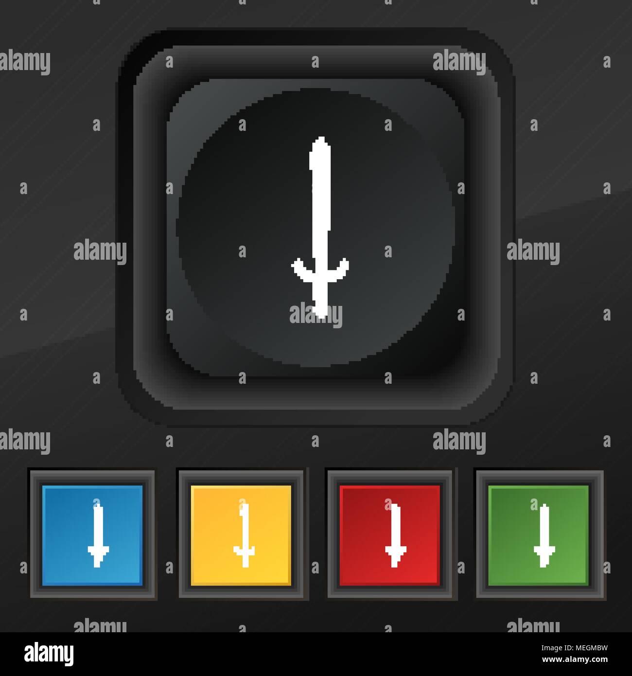 the sword icon symbol. Set of five colorful, stylish buttons on black ...