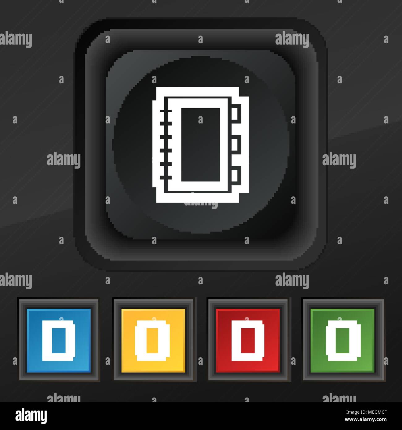 Book icon symbol. Set of five colorful, stylish buttons on black ...