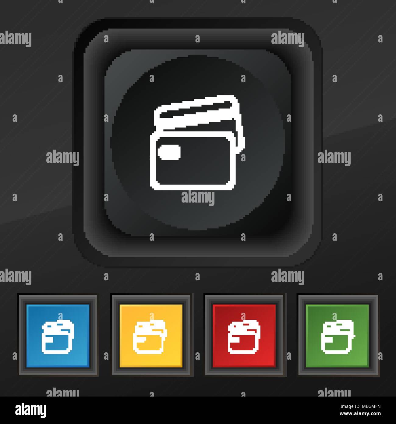 Credit card icon symbol. Set of five colorful, stylish buttons on black ...