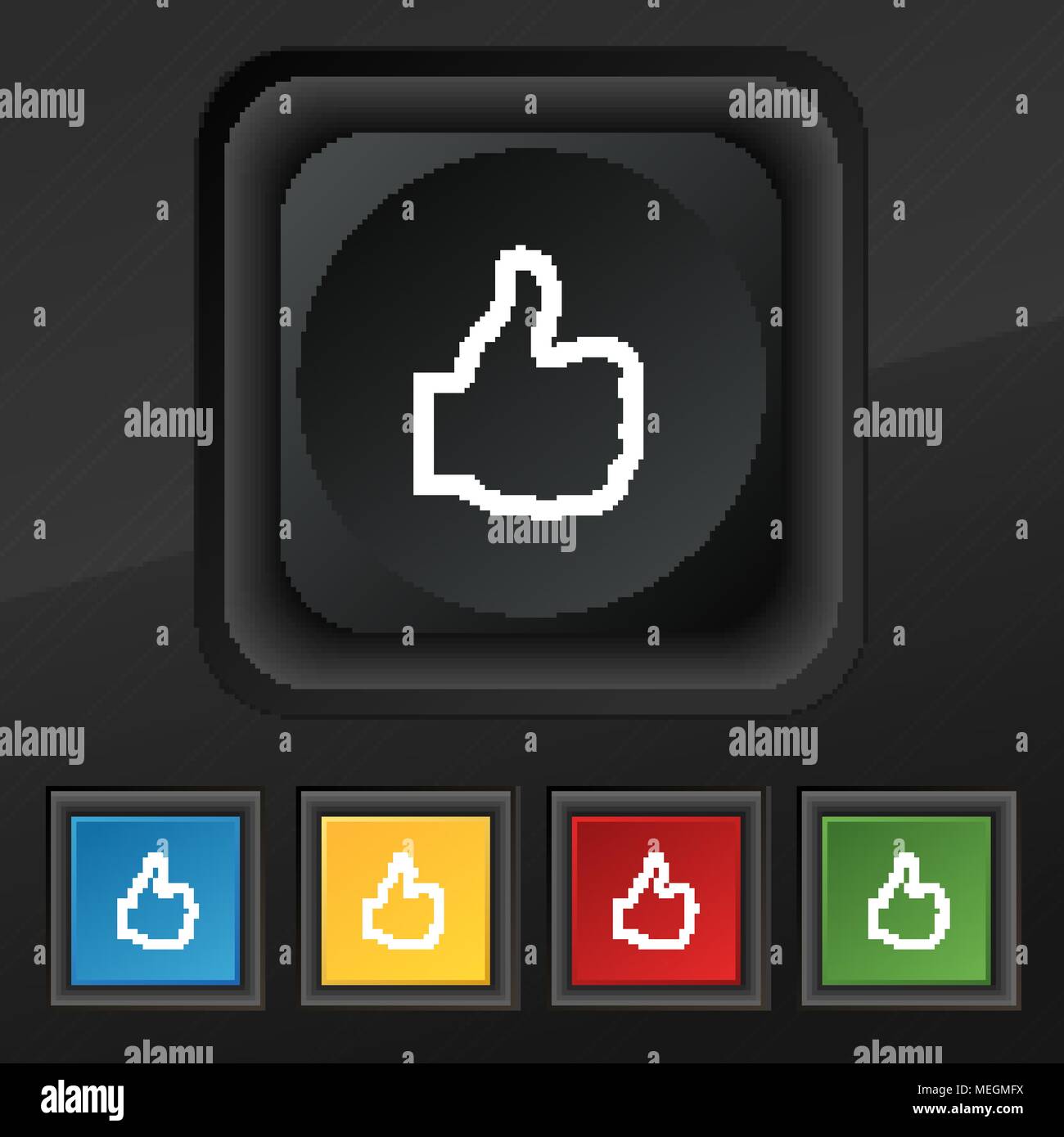 Like icon symbol. Set of five colorful, stylish buttons on black ...