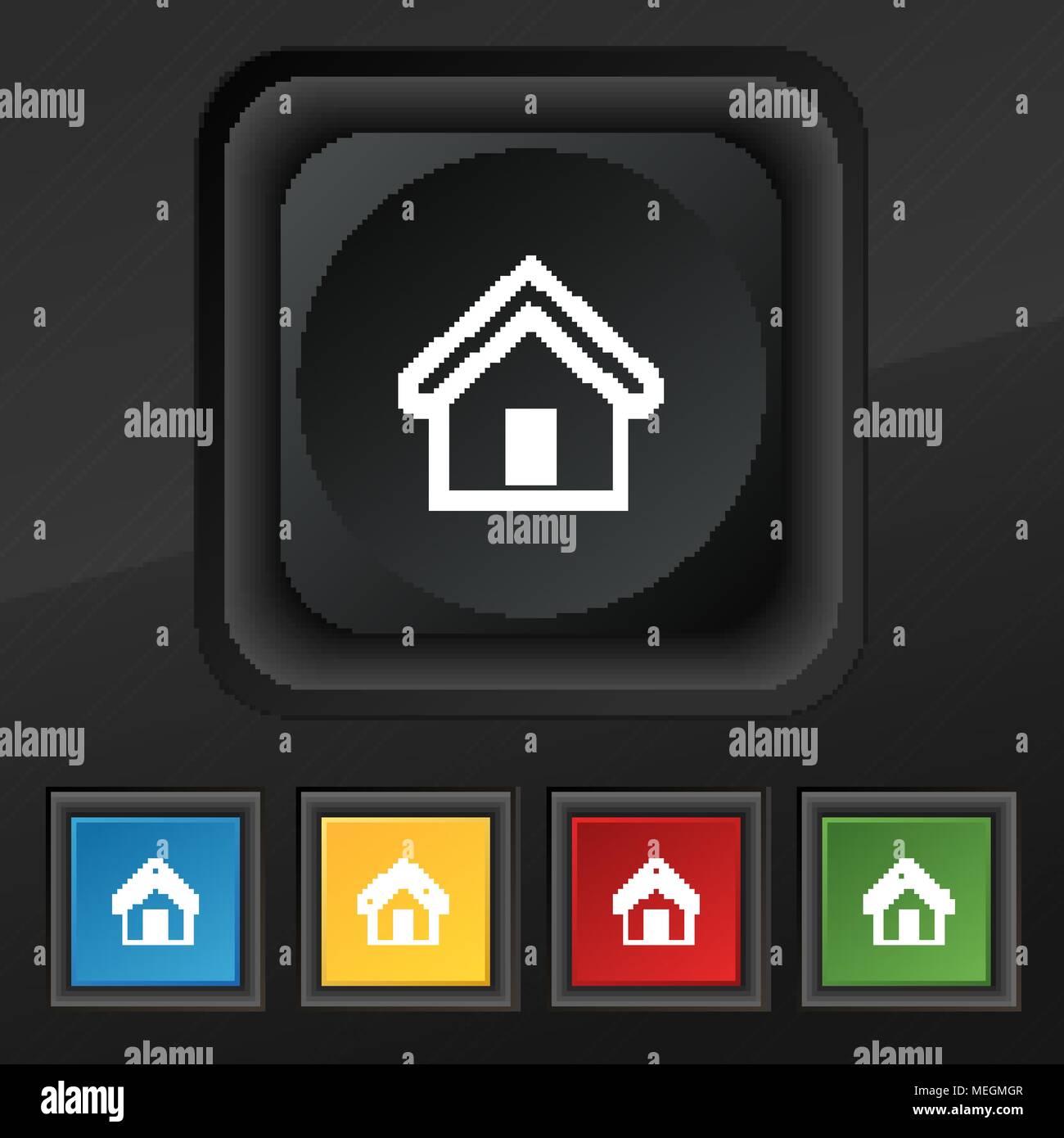 House icon symbol. Set of five colorful, stylish buttons on black ...