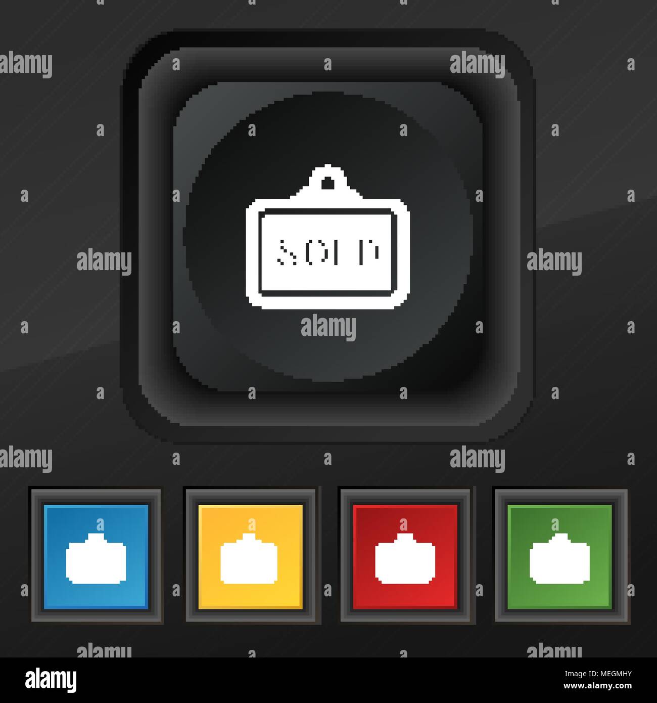Sold icon symbol. Set of five colorful, stylish buttons on black ...
