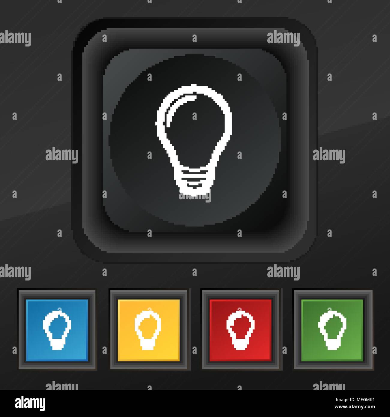 Light bulb icon symbol. Set of five colorful, stylish buttons on black ...