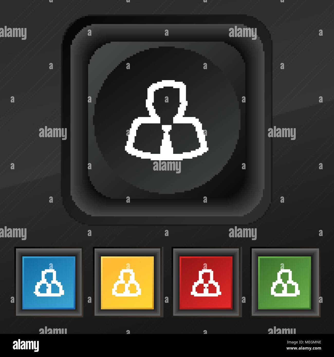 Avatar icon symbol. Set of five colorful, stylish buttons on black ...