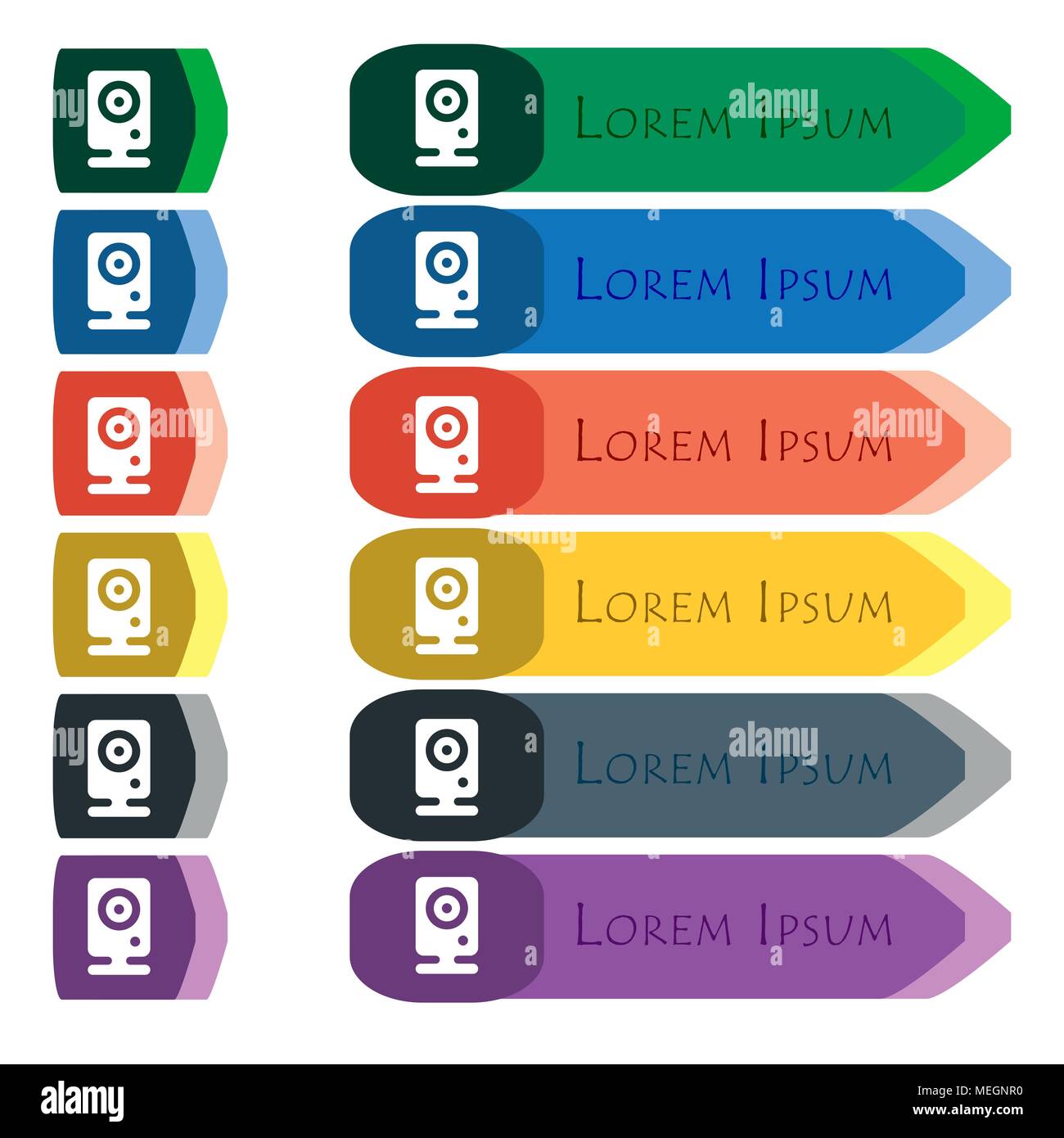 Web cam icon sign. Set of colorful, bright long buttons with additional ...