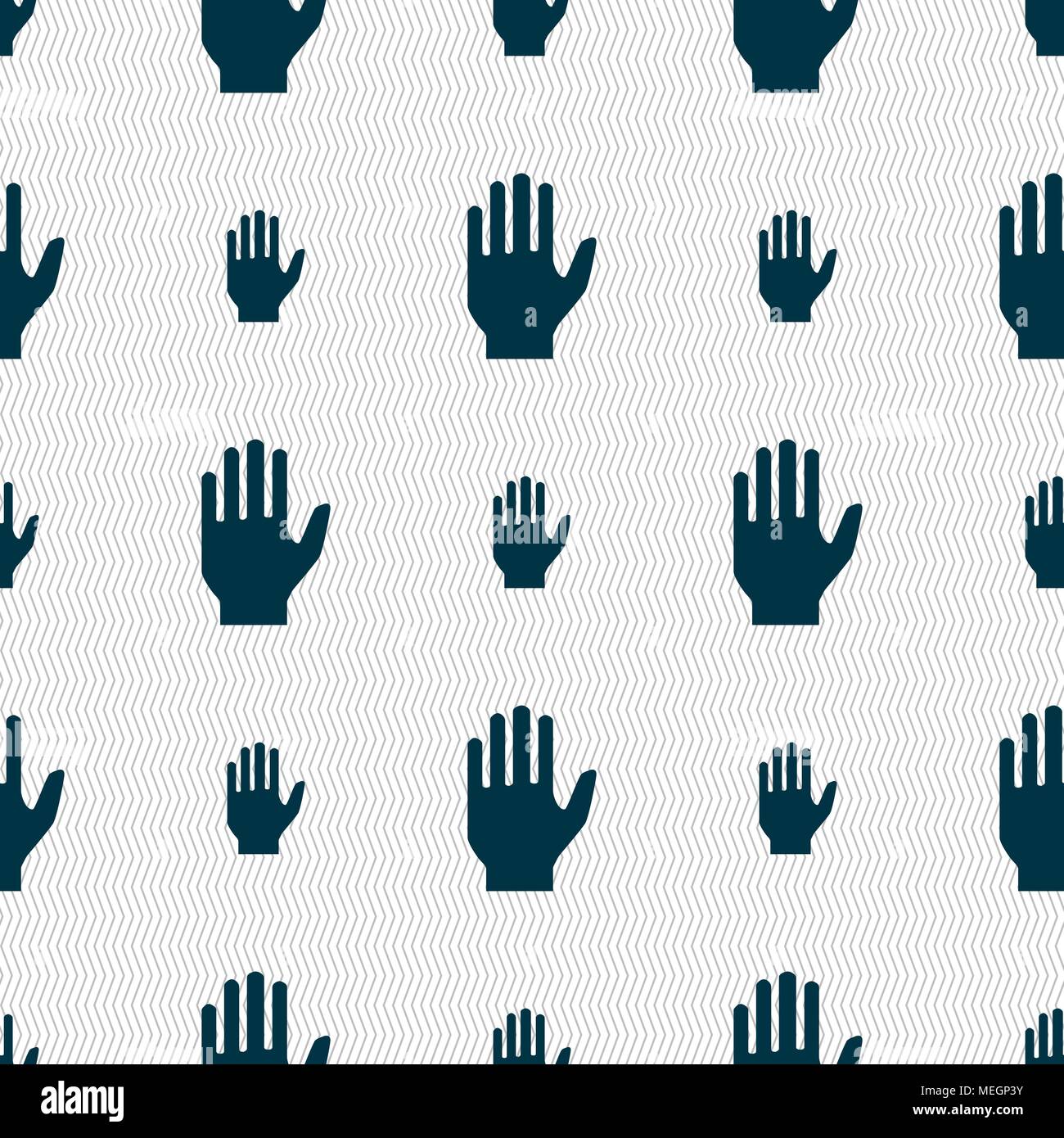Hand print sign icon. Stop symbol. Seamless abstract background with ...