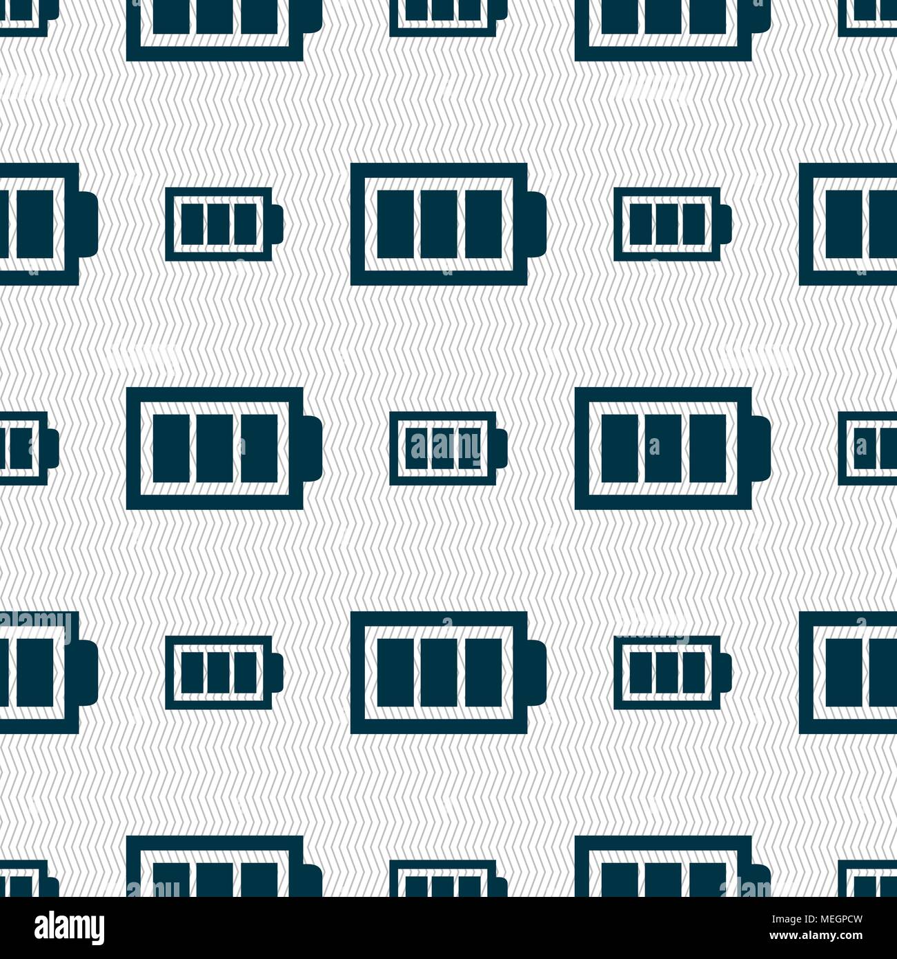 Battery fully charged sign icon. Electricity symbol. Seamless abstract ...